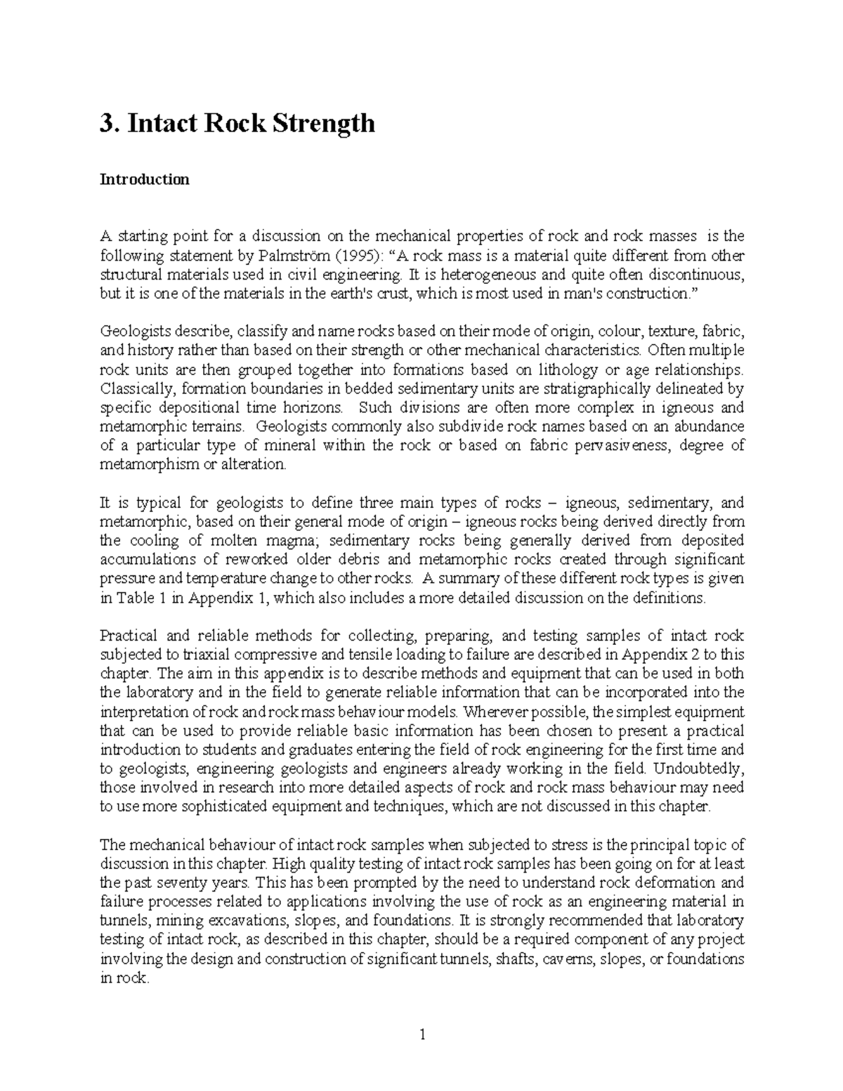 3. Intact Rock Strength: Mechanical Properties and Testing Methods ...