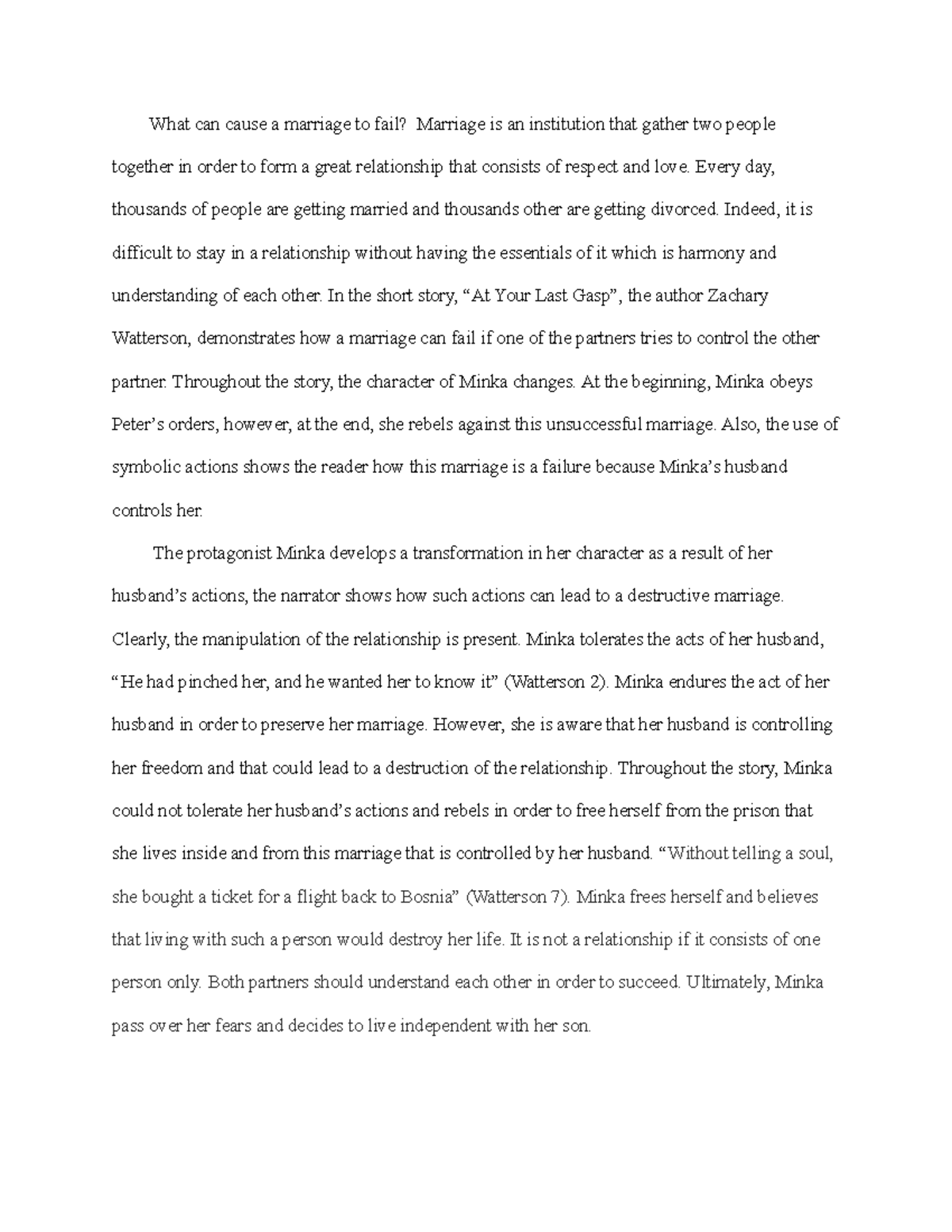 Marriage - An essay about the story" at your last gasp" by Watterson ...