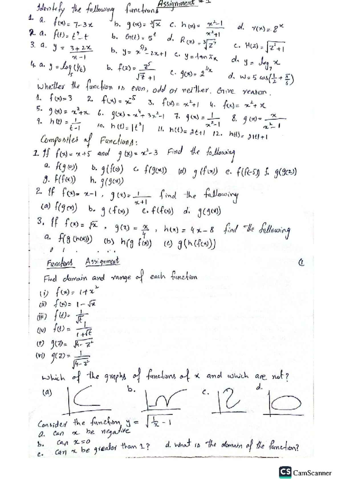 Assignment: Functions Analysis and Compositions (MATH 101) - Studocu