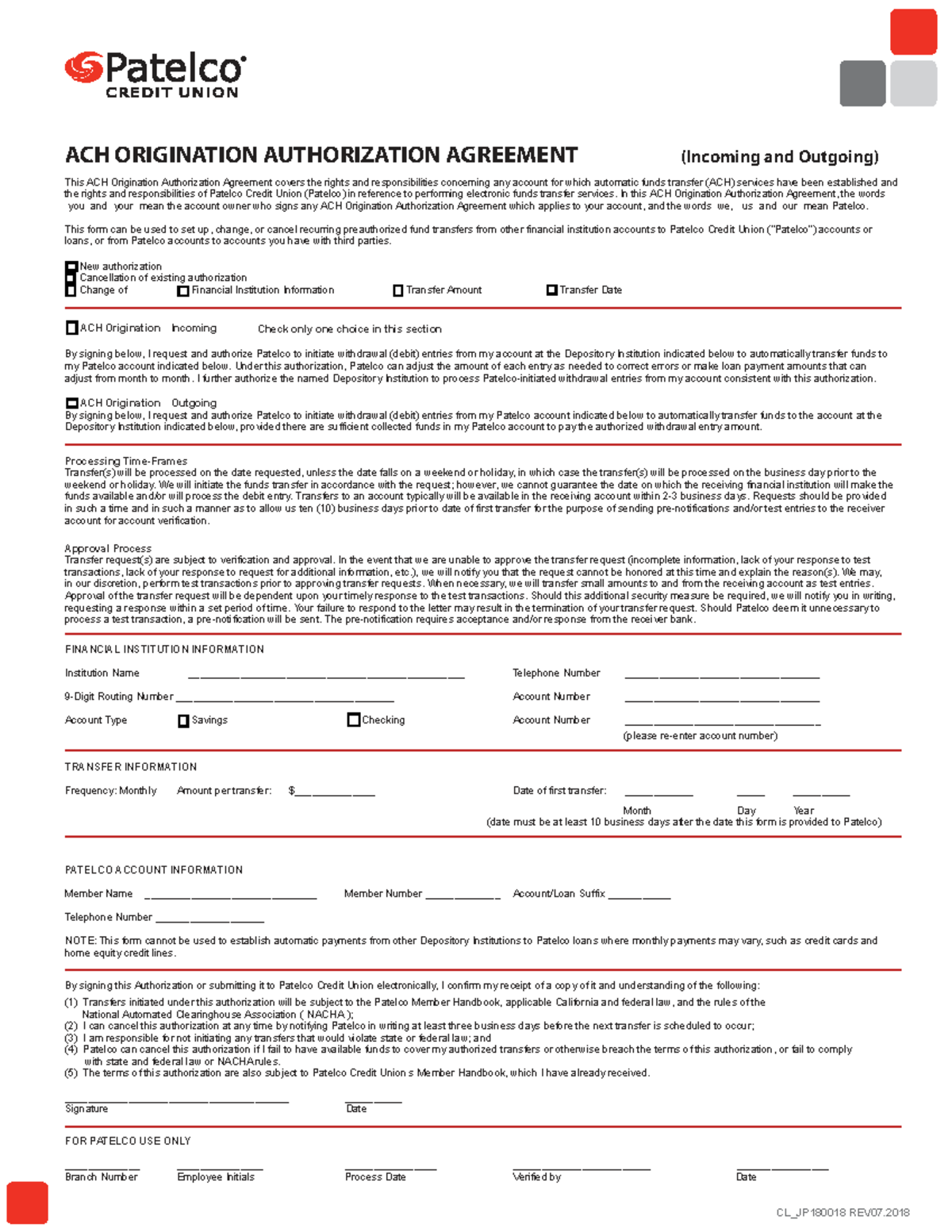 ACH Origination Authorization Agreement for Automatic Transfers - Studocu