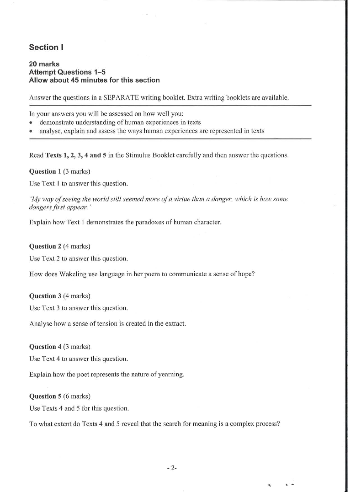 Cath Trial 2023 P1 Exam Questions on Human Experiences - Studocu