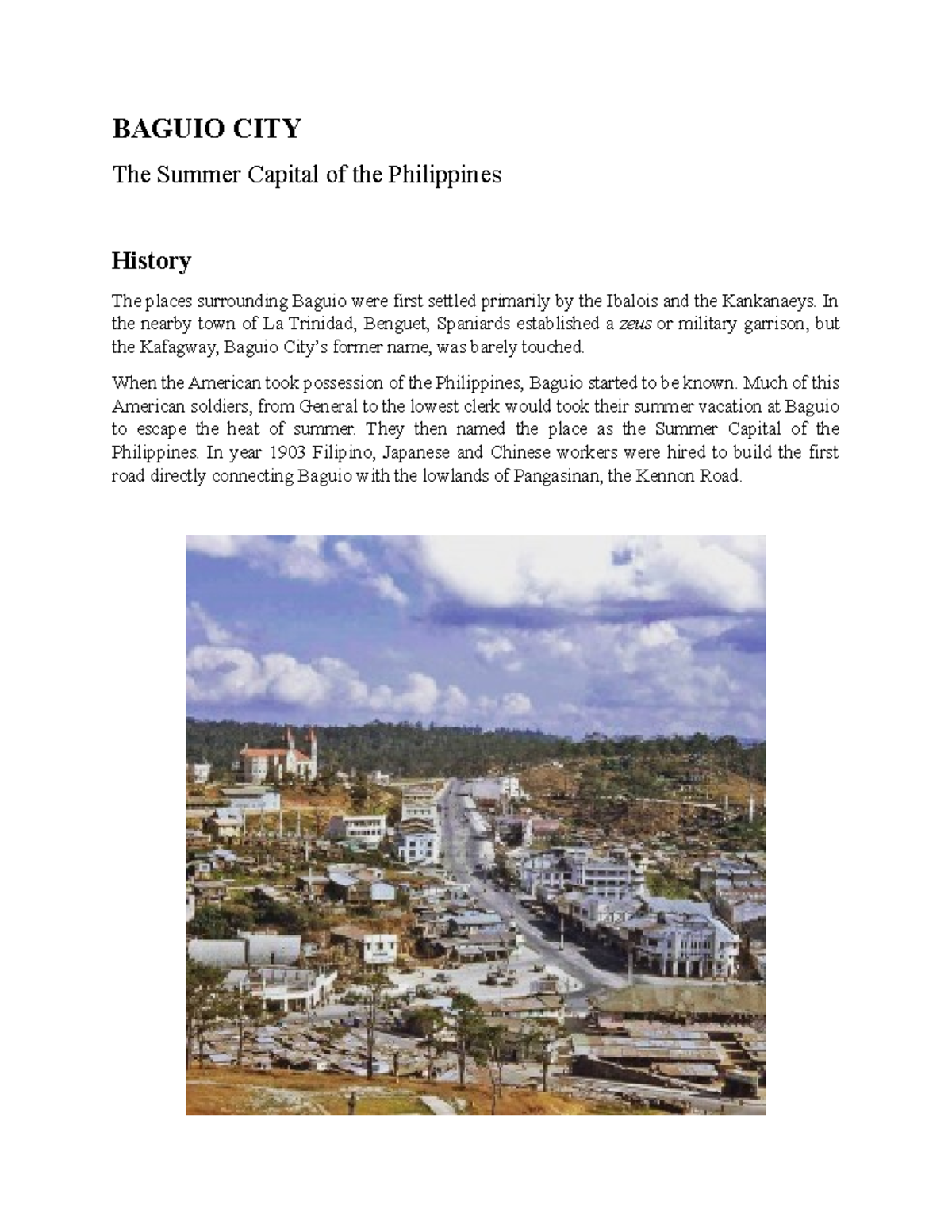Baguio City: History, Climate, and Tourism Highlights - ARPL - Studocu