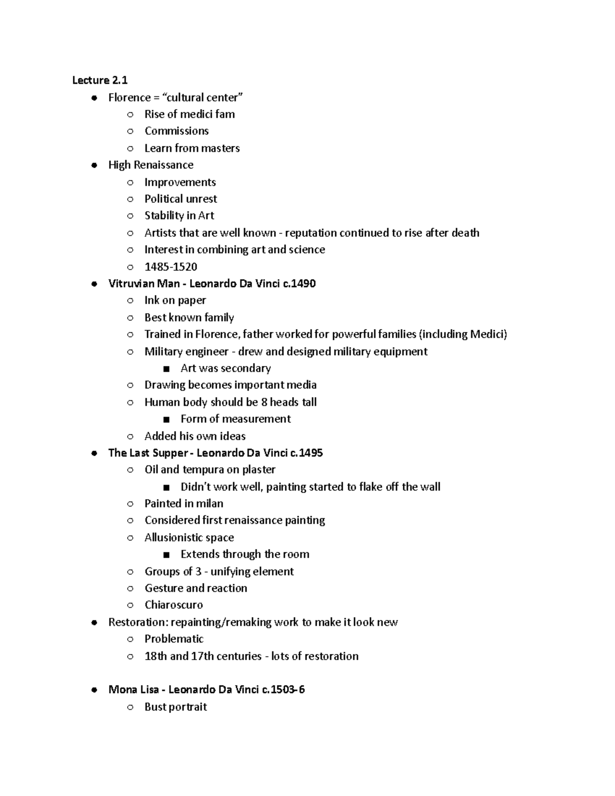 Midterm 2: Lectures 1-2 on High Renaissance Art and Artists - Studocu