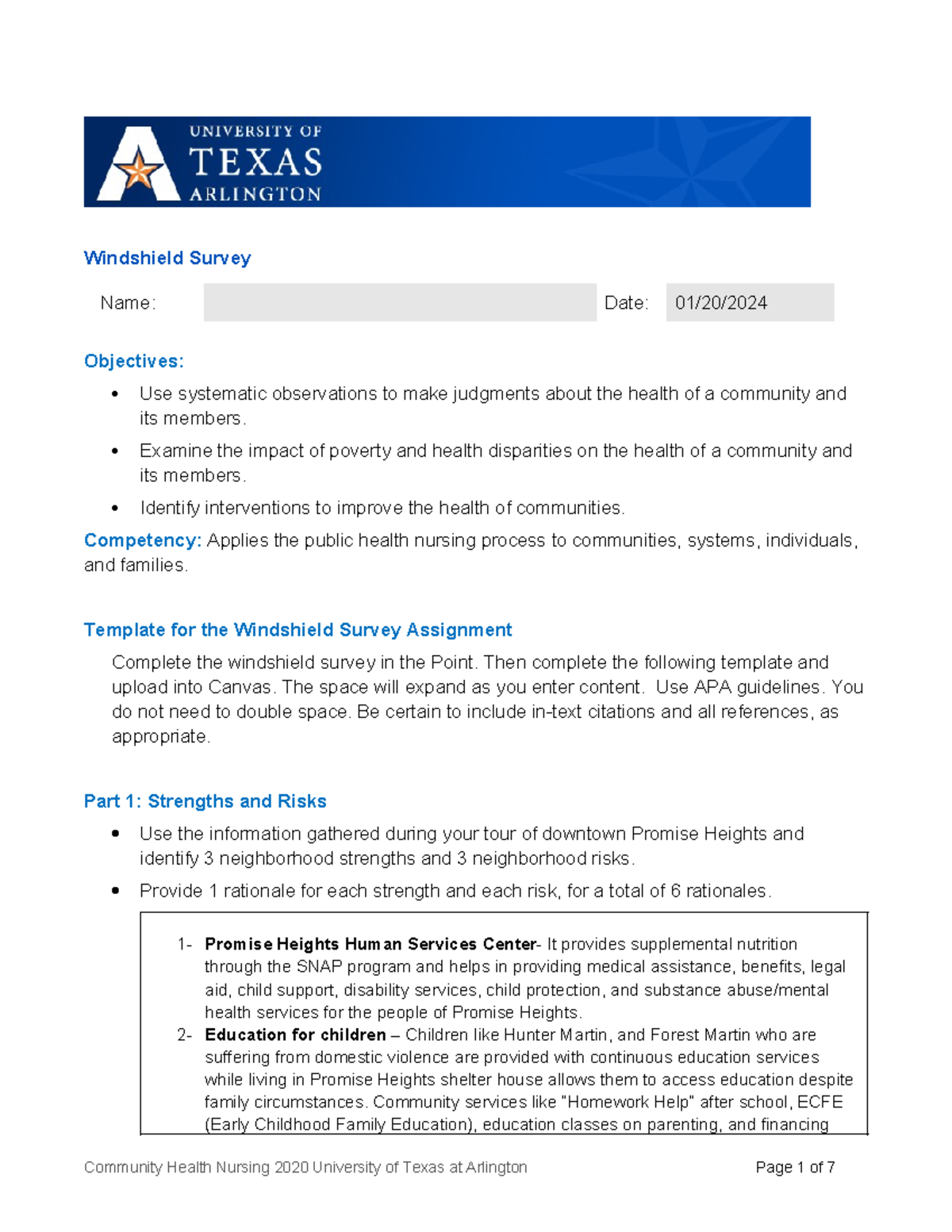 Windshield Survey Assignment 1: Health Assessment of Promise Heights ...