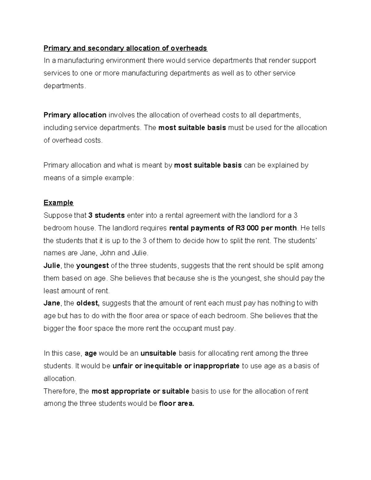 Primary and Secondary Allocation of Overheads in Manufacturing - Studocu
