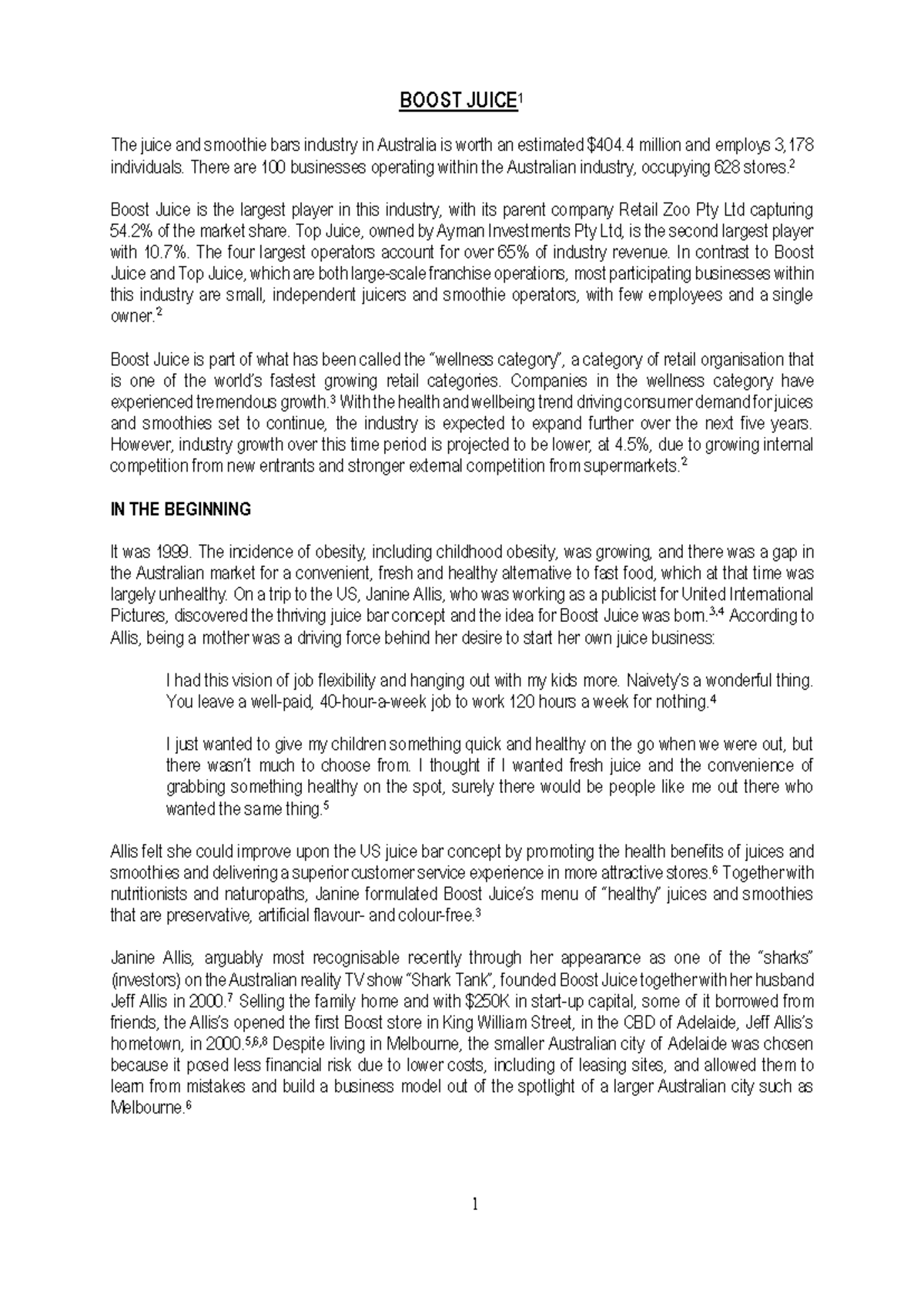 Boost Juice Case - Case study for revision and final exam - The juice ...