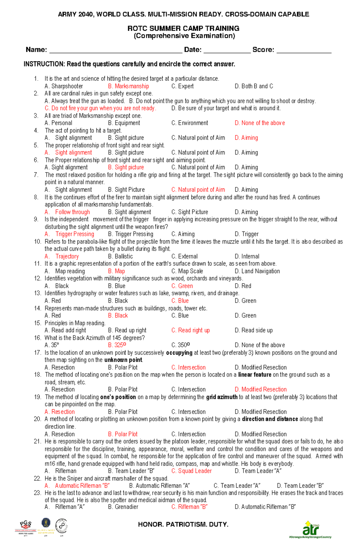 RSCT Compre EXAM Reviewer - ROTC SUMMER CAMP TRAINING (Comprehensive ...