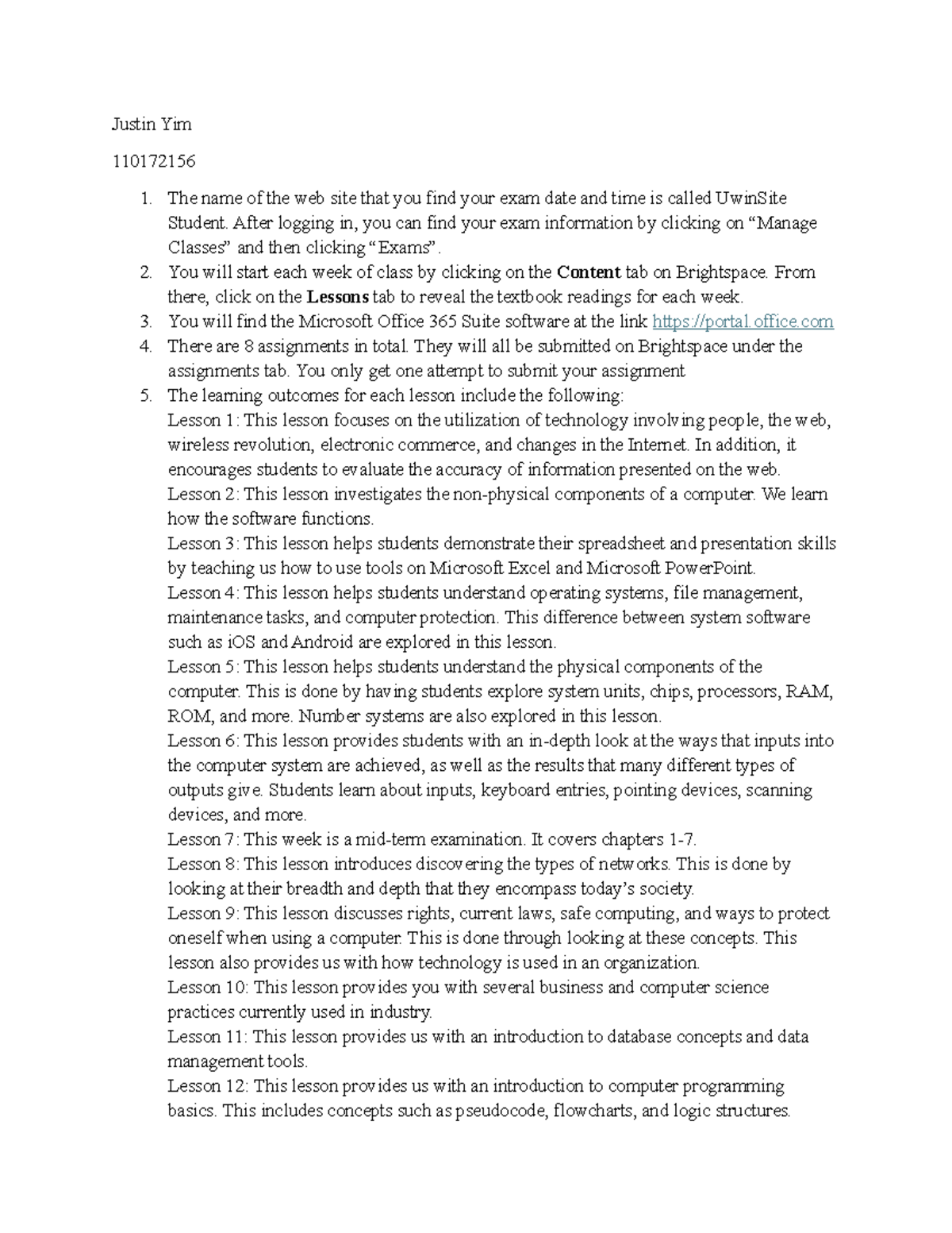 Assignment 1... - Justin Yim 110172156 1. The name of the web site that ...