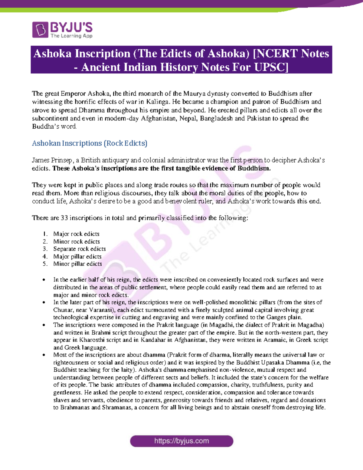 Ashokan-Inscriptions - Ashoka Inscription (The Edicts of Ashoka) [NCERT ...