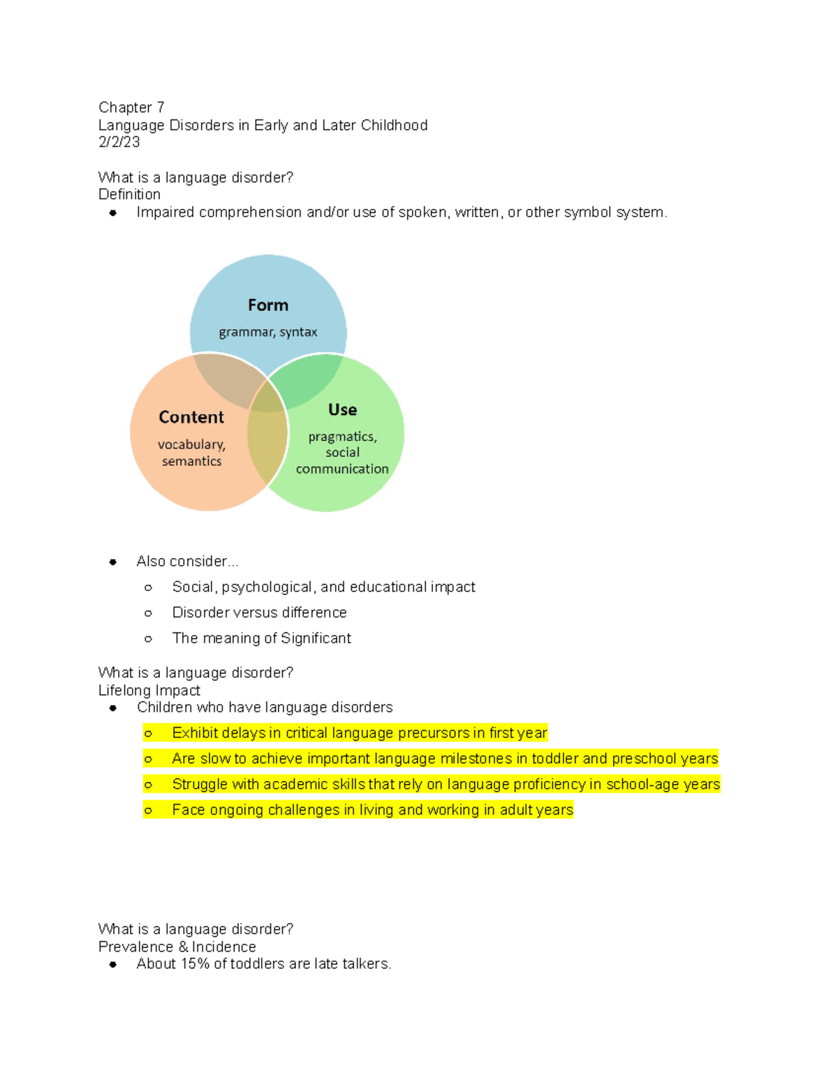 Chapter 7 Language Disorders in Early or Later Childhood - Chapter 7 ...