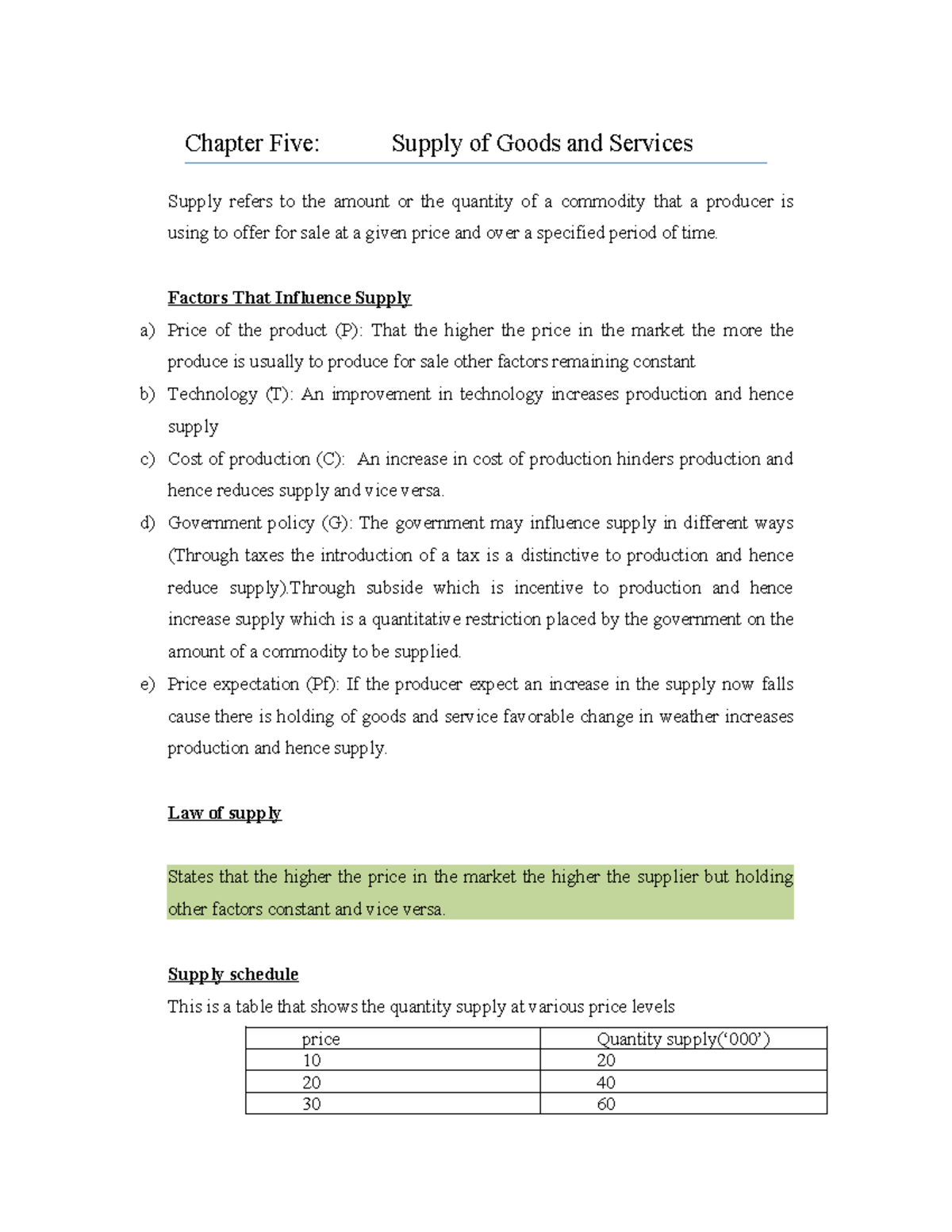 Topic 5 Supply - Principles of microeconomics. - Chapter Five: Supply ...