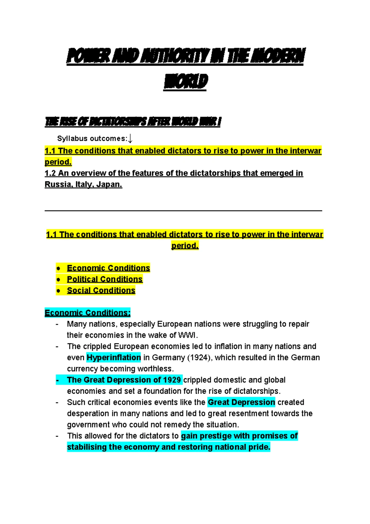 Yr 12 Modern History study notes - Power and Authority in the Modern ...