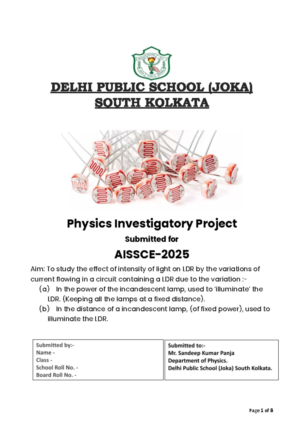 Physics Investigatory Project: Effect of Light Intensity on LDR (AISSCE ...