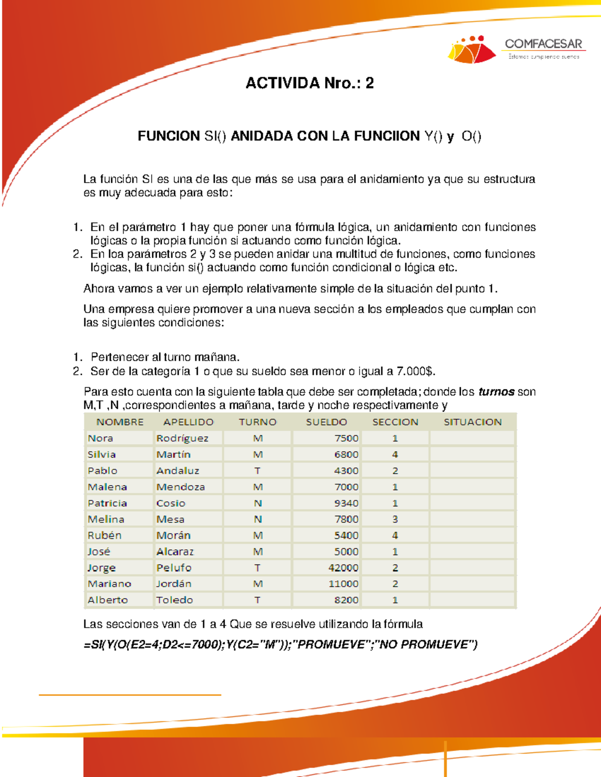 Actividad 2.1 - Función SI Anidada con Y() y O() en Excel - Studocu