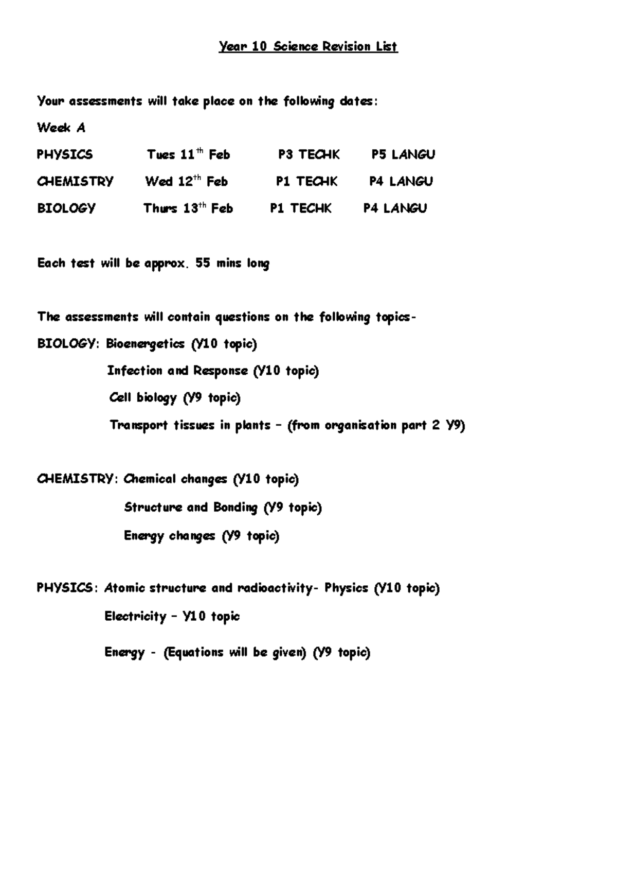 Y10 Science Revision Guide for AQA Trilogy Assessments - Studocu