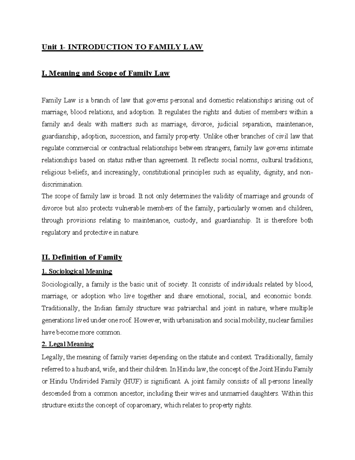 HINDU LAW I: Introduction to Family Law and Its Scope - Studocu