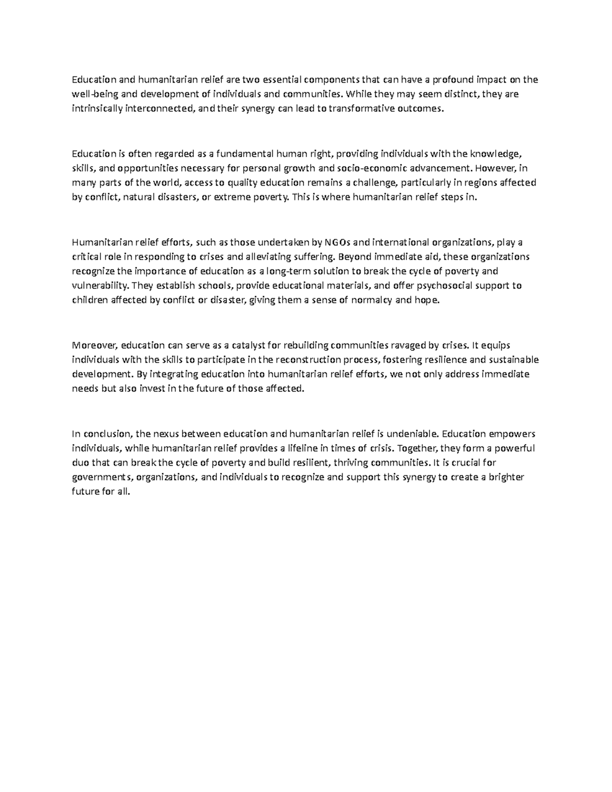 Education and humanitarian relief are two essential components that can ...