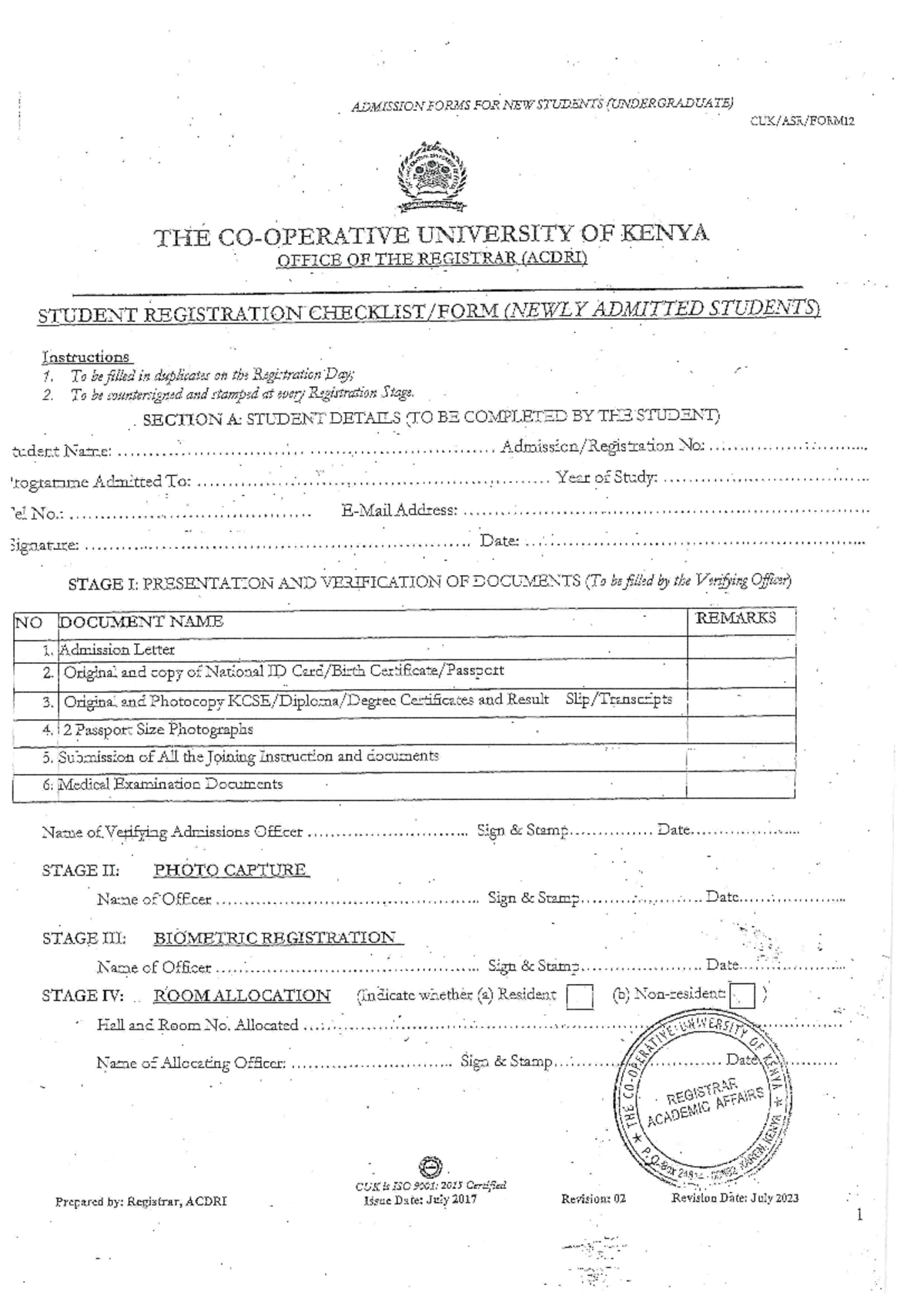 Admission Forms FOR NEW Students ( Undergraduate) - ADMISSION FORMS FOR ...