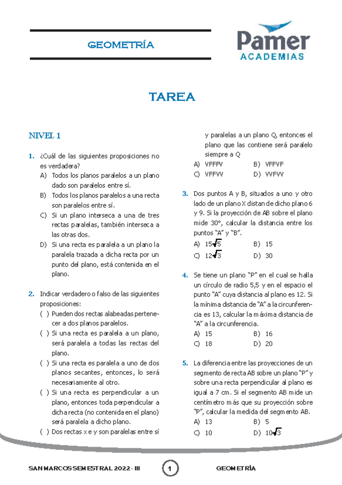 Geometría S14T: Tarea sobre Rectas y Planos en el Espacio - Studocu