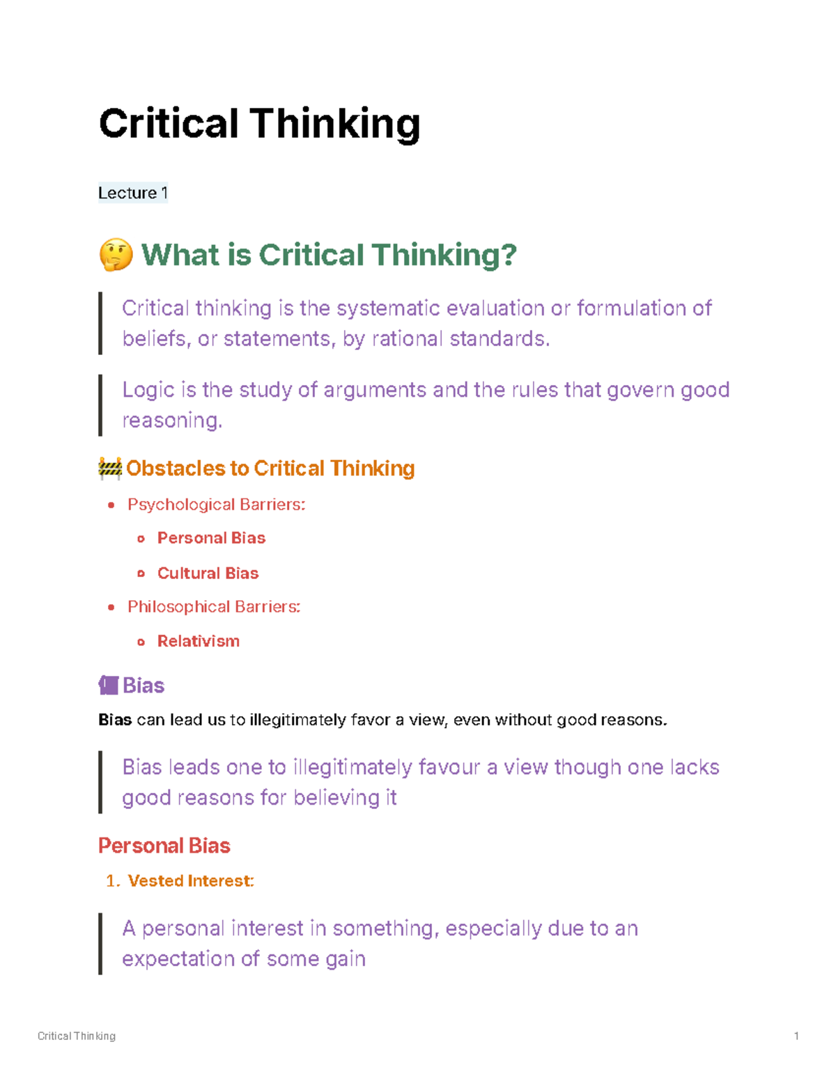 Test 1 for crit - Critical Thinking Lecture 1 🤔 What is Critical ...