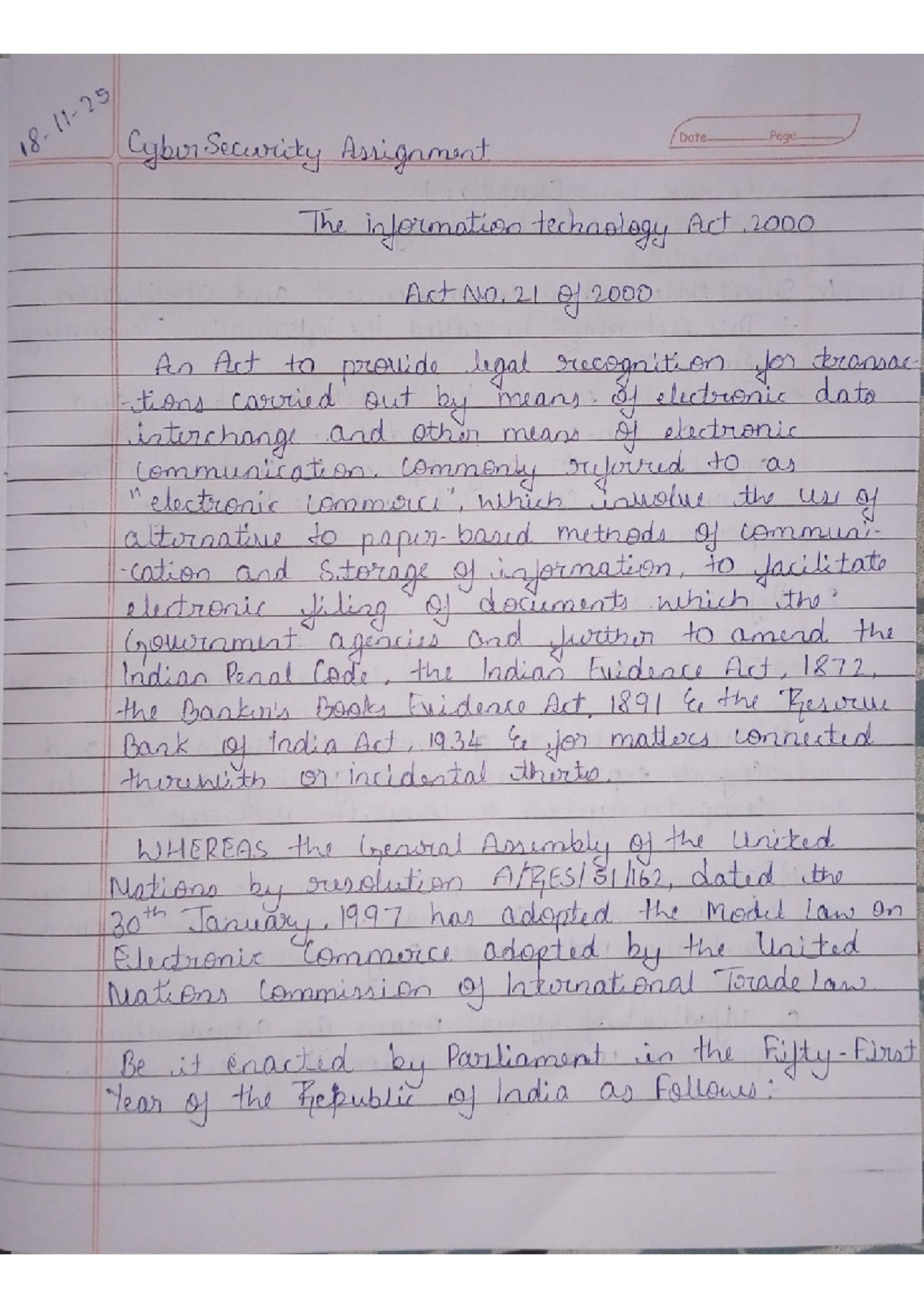 Cyber Security (CS101) Assignment Notes on IT Act 2000 - Studocu