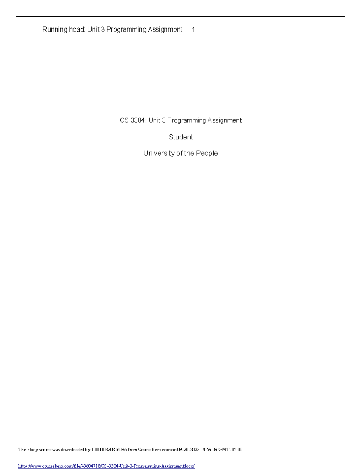 CS 3304 Unit 3 Programming Assignment - Running head: Unit 3 Programming Assignment 1 CS 3304 ...