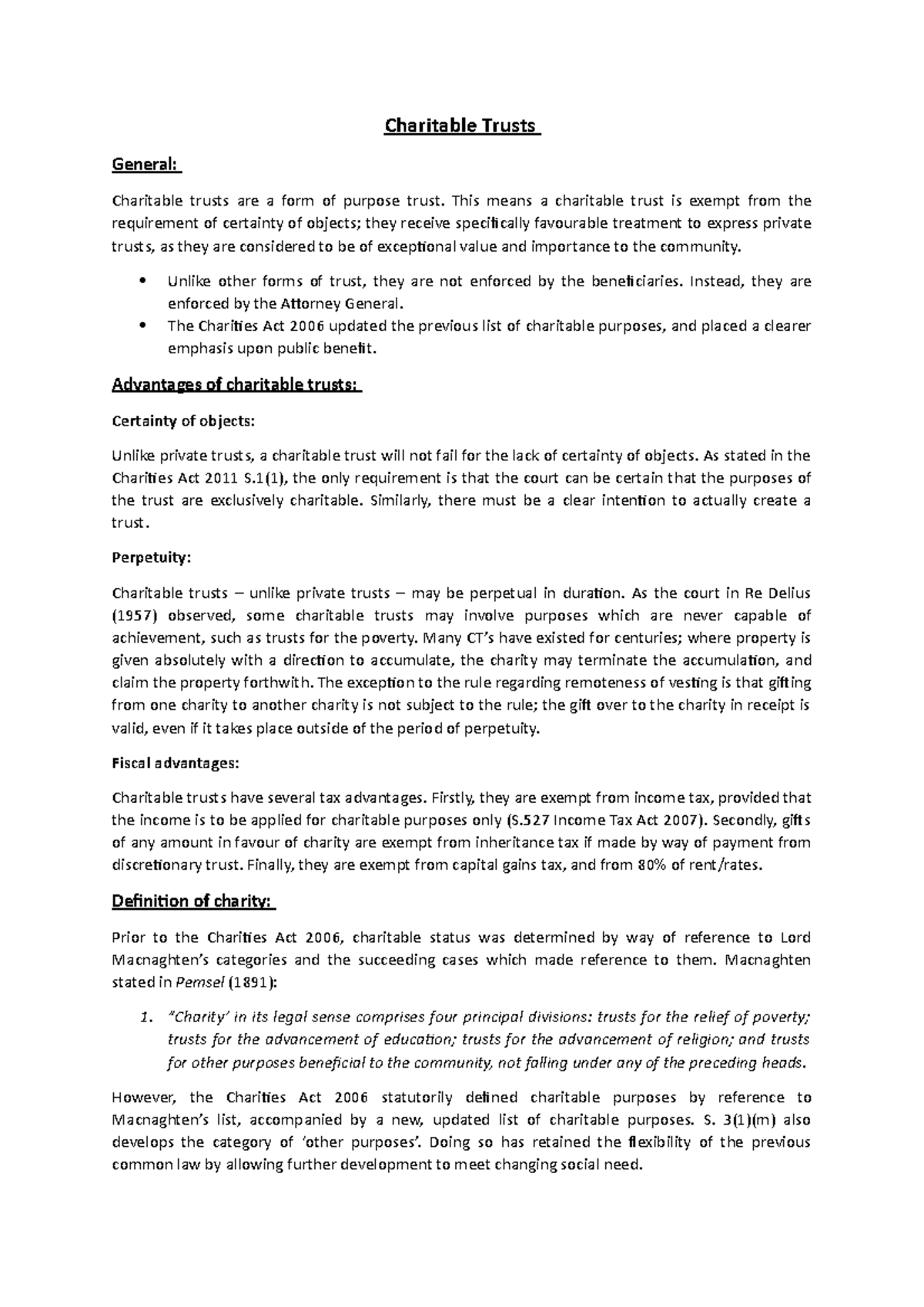 Charitable Trusts Overview: Key Features & Legal Framework - Studocu