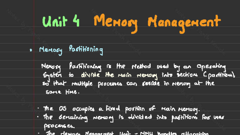 Memory Management in OS: Unit 4 - Memory Partitioning Techniques - Studocu