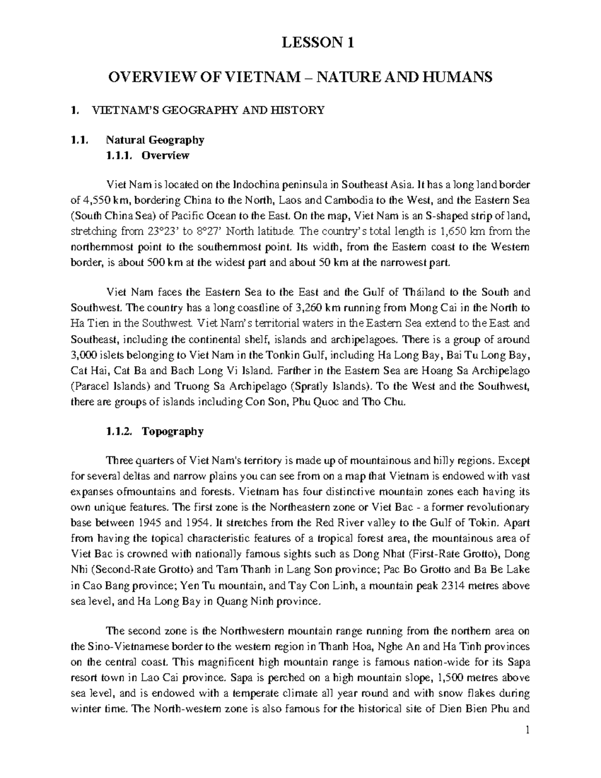 W02 T01 Chapter 1 - Key Concepts on Vietnam's Geography & People - Studocu