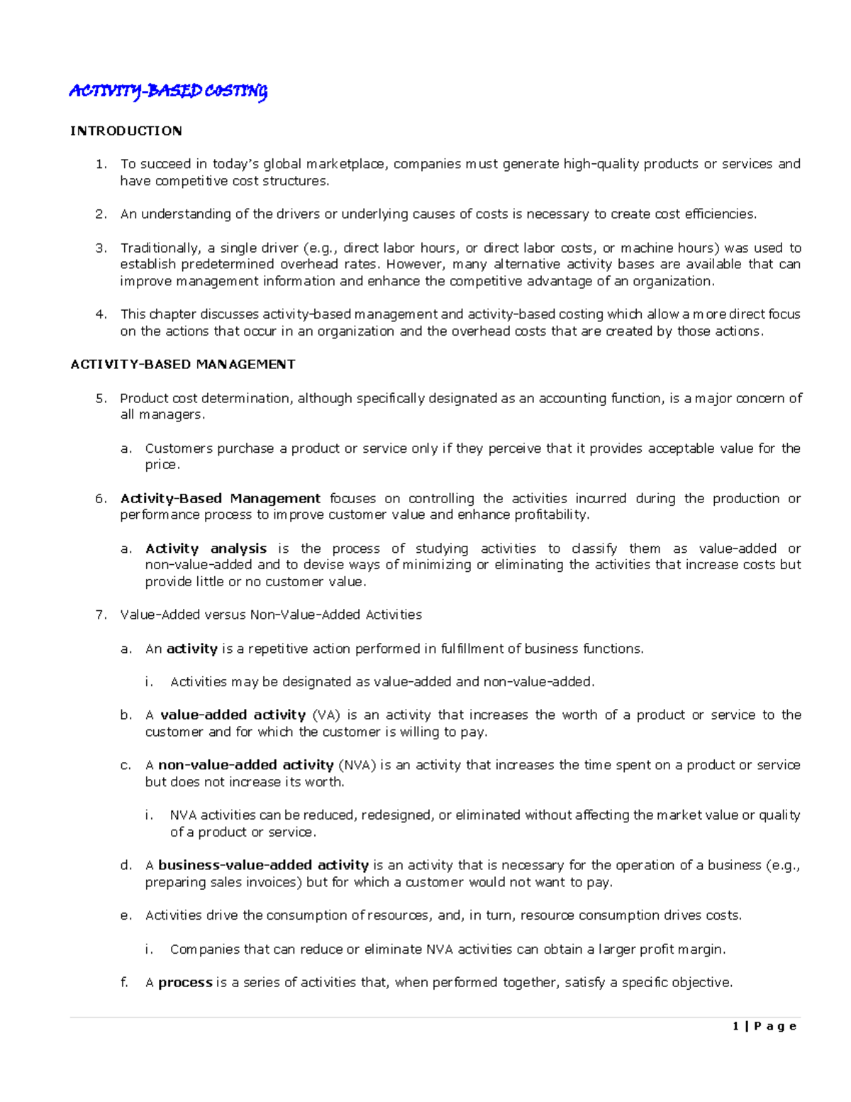 ABCs of Activity-Based Costing: Concepts & Problem Solutions - Studocu