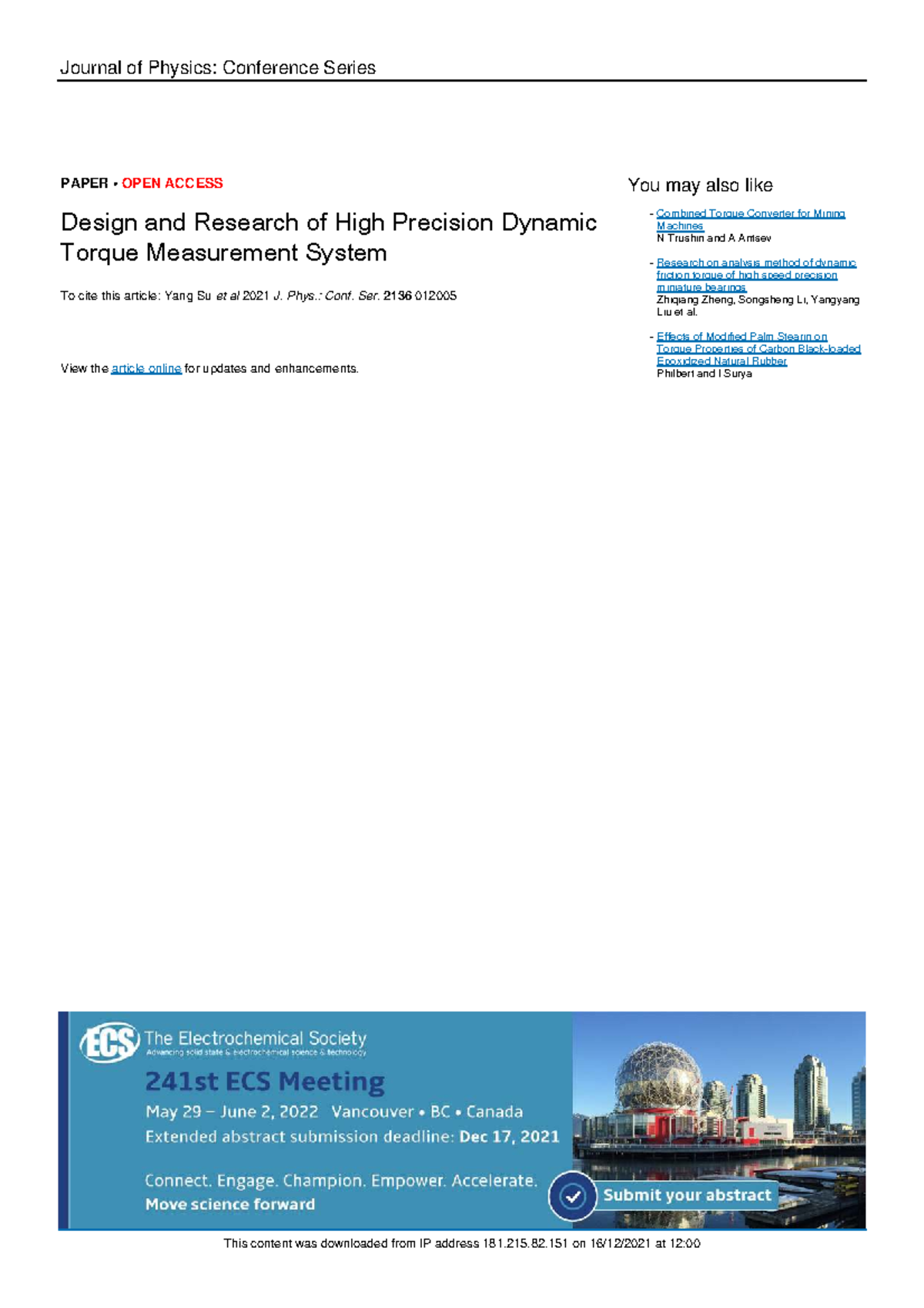 Design and Research of High Precision Dynamic Torque Measurement System ...