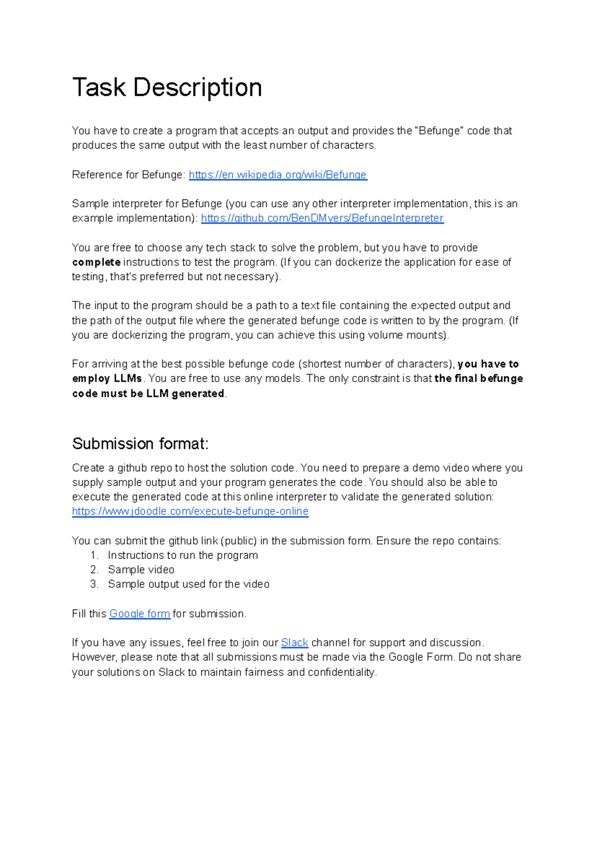 Backend assignment for Bharat X: Befunge code generation task - Studocu