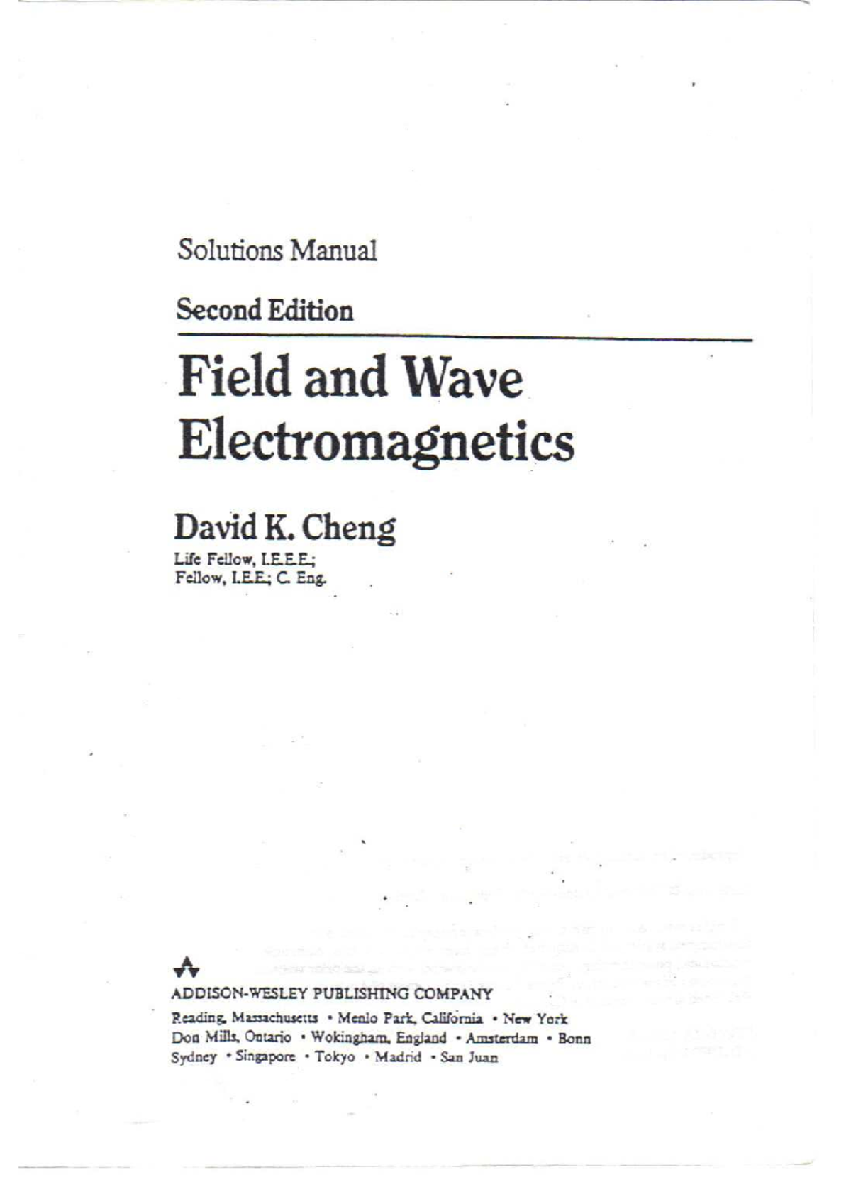 Cheng - Field and Wave Electromagnetics 2ed solution manual - 전자기학 ...