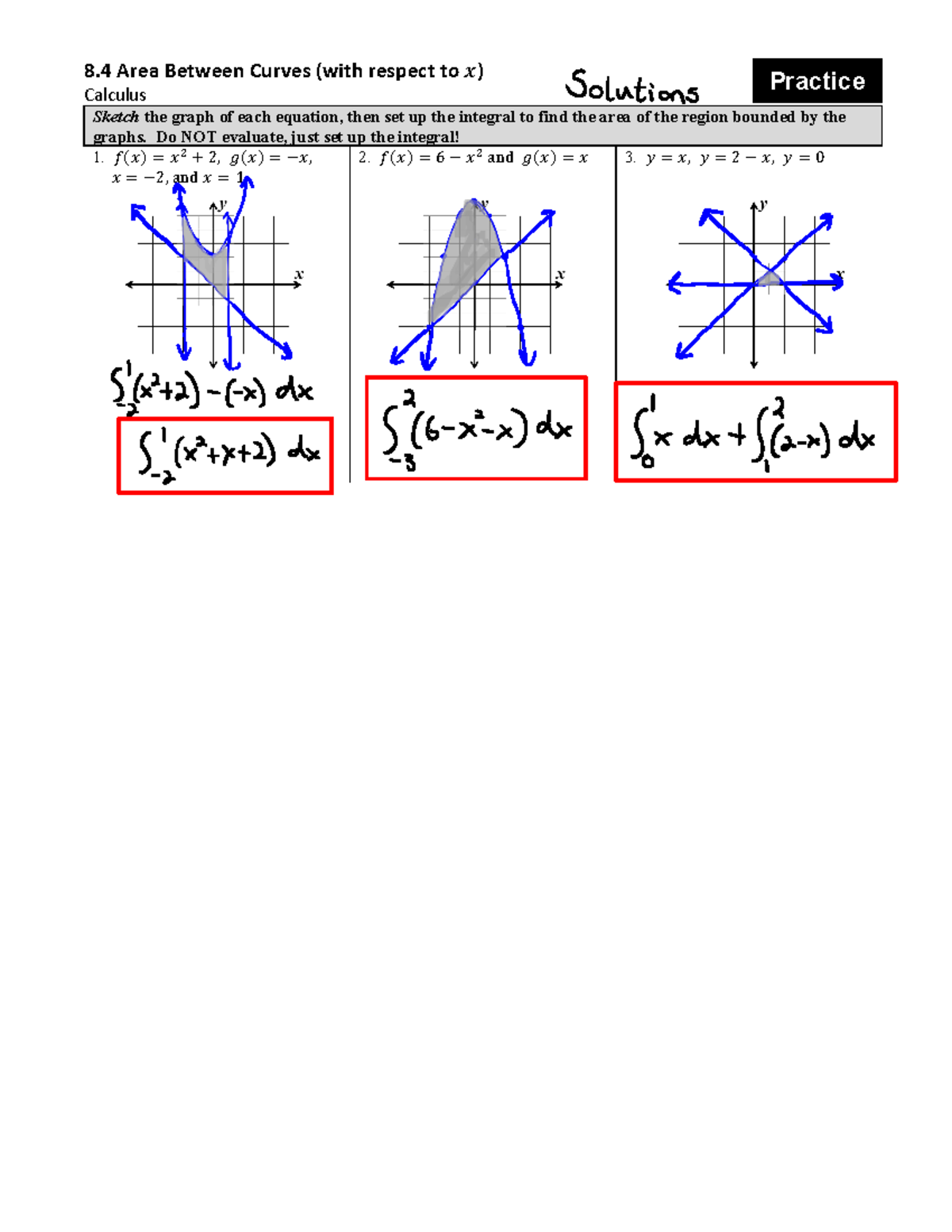 Calc 8 - Unit 8 Area Between Curves Setup Notes - Studocu