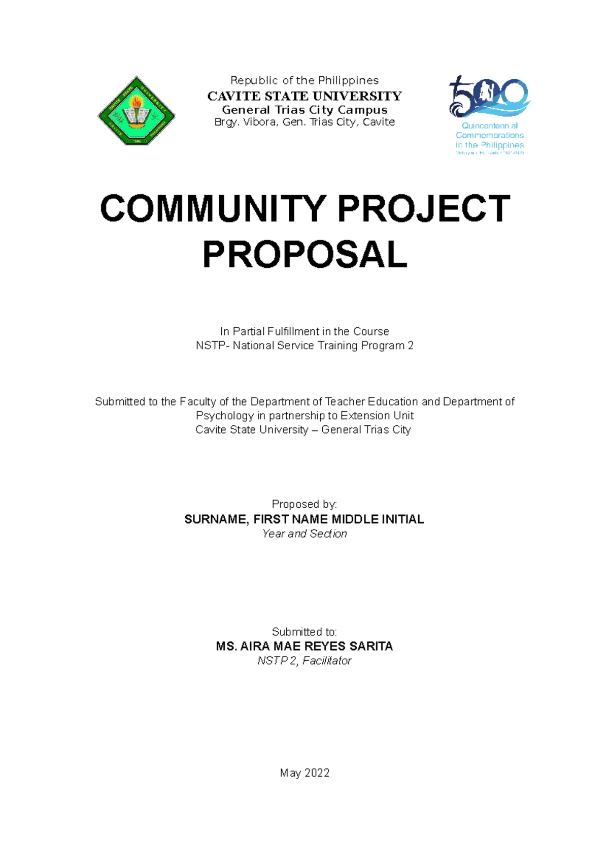 Project Proposal NSTP - Republic of the Philippines Batangas State ...