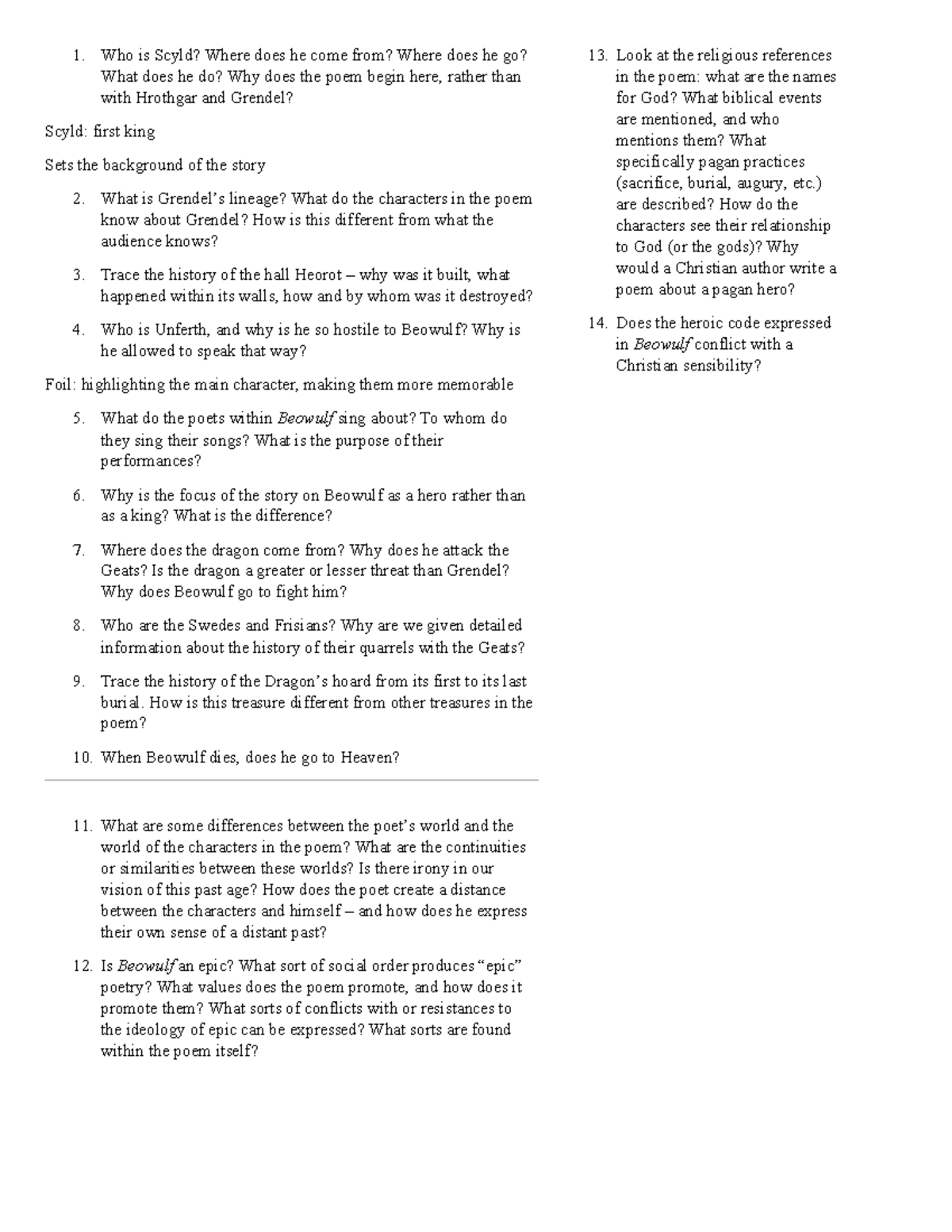 Beowulf Analysis Questions: Exploring Themes and Characters - Studocu