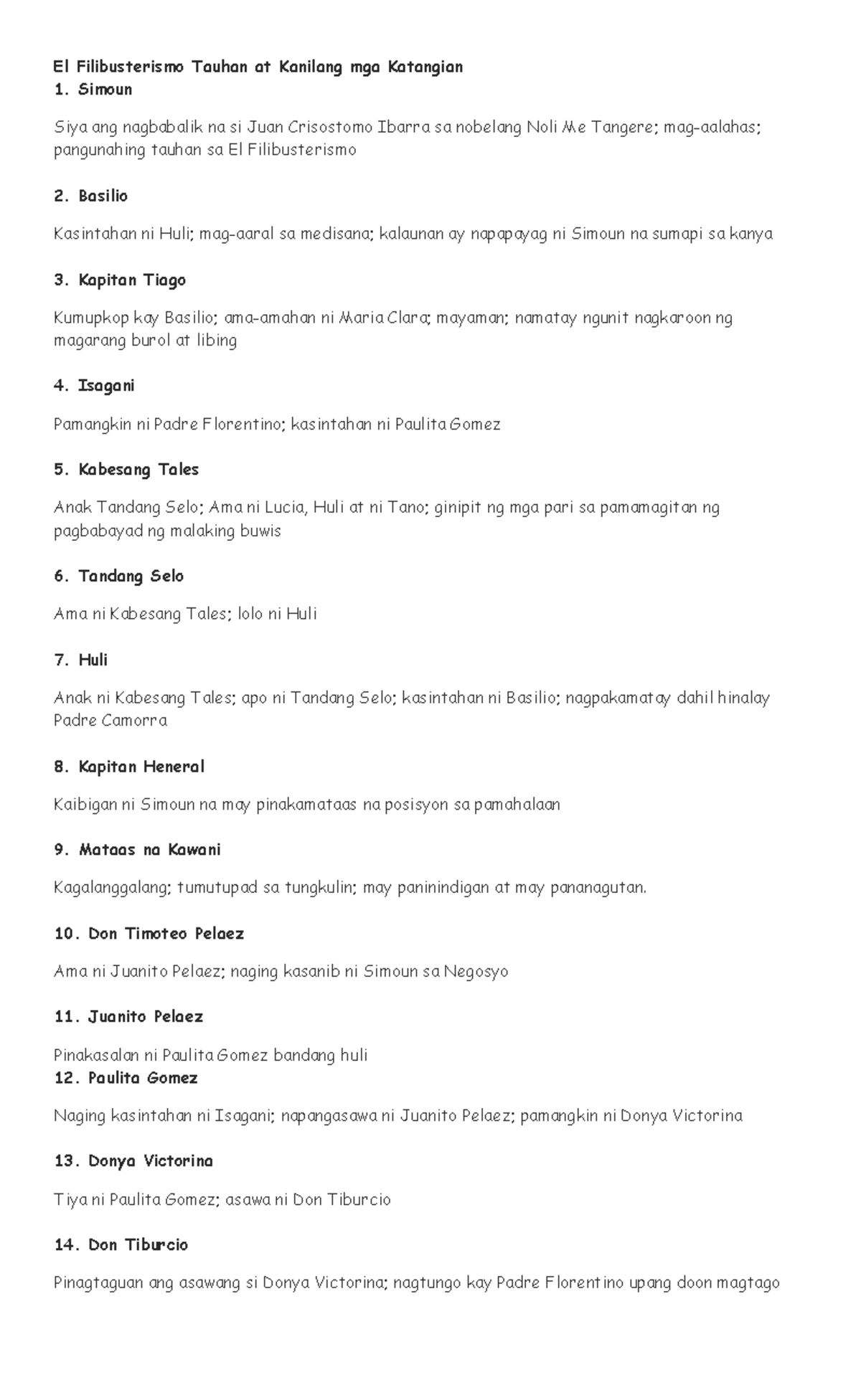 El Filibusterismo Tauhan at Kanilang mga Katangian - El Filibusterismo ...