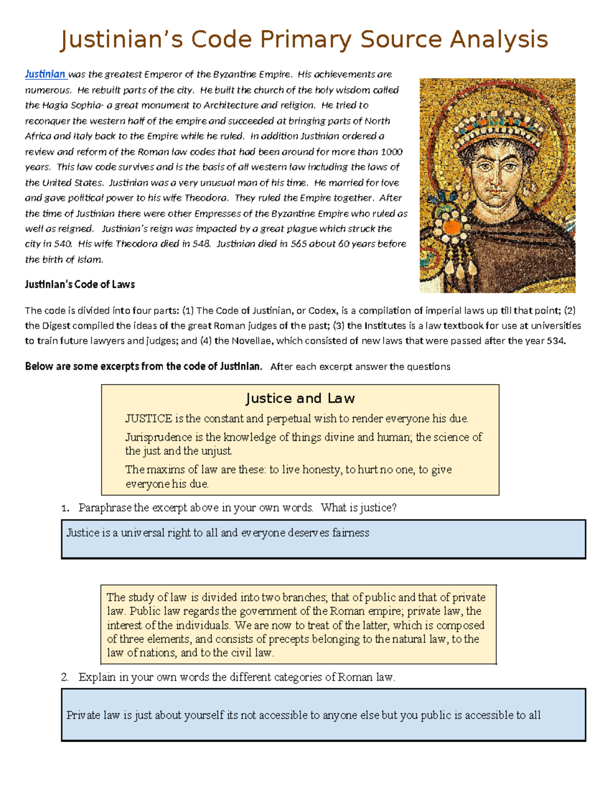 Justinian's Code: Analysis of Roman Law and Justice Principles - Studocu