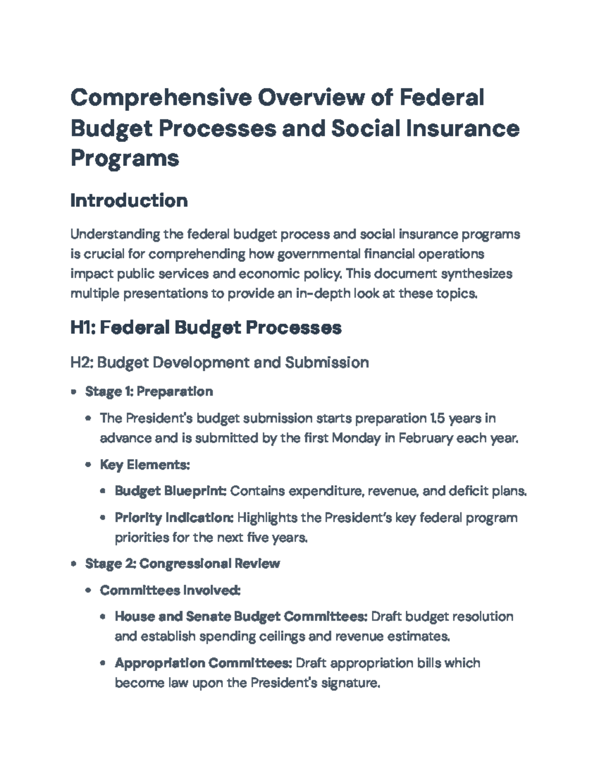 Comprehensive Overview of Federal Budget Processes & Social Insurance ...