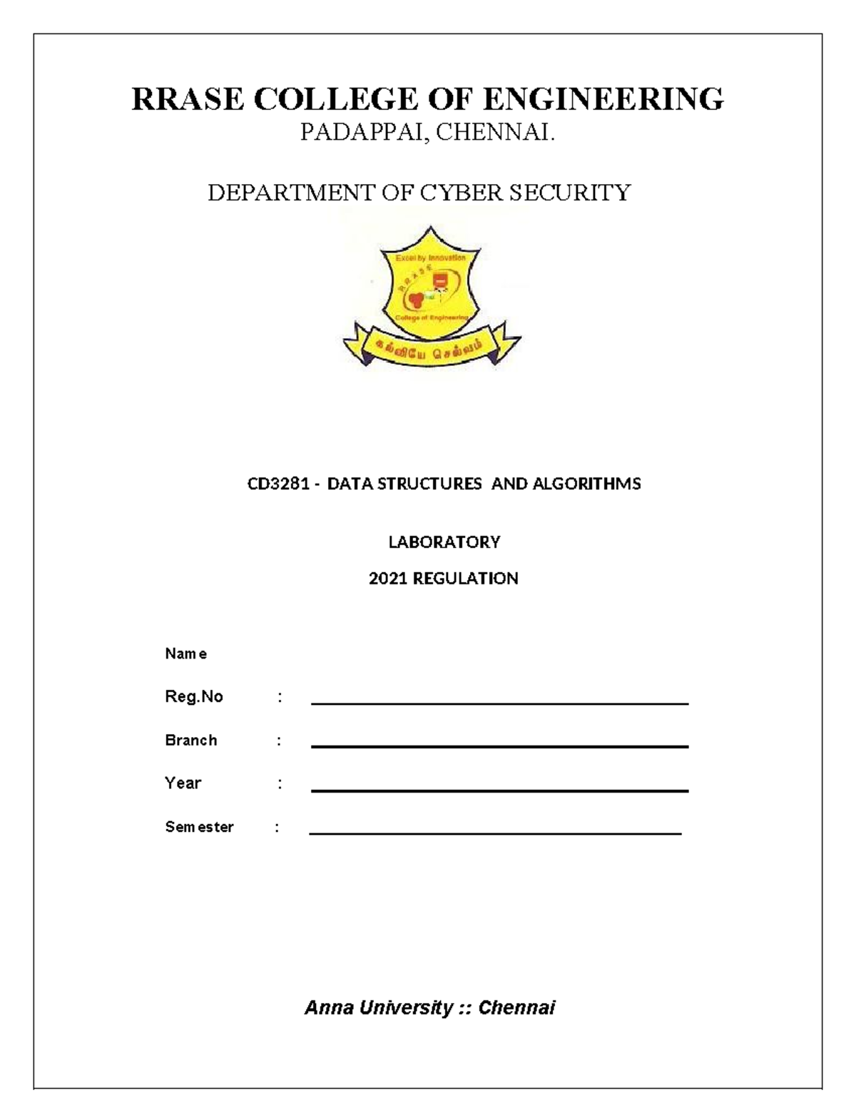 CD3281 Data Structures & Algorithms Lab Manual - 2021 Edition - Studocu
