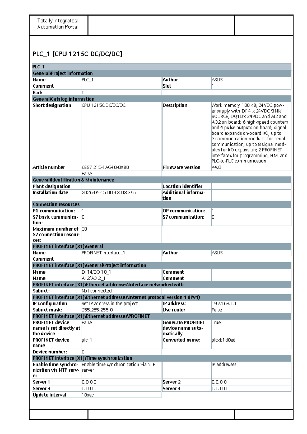 Totally Integrated Automation Portal PLC_1 1215C Configuration Guide ...