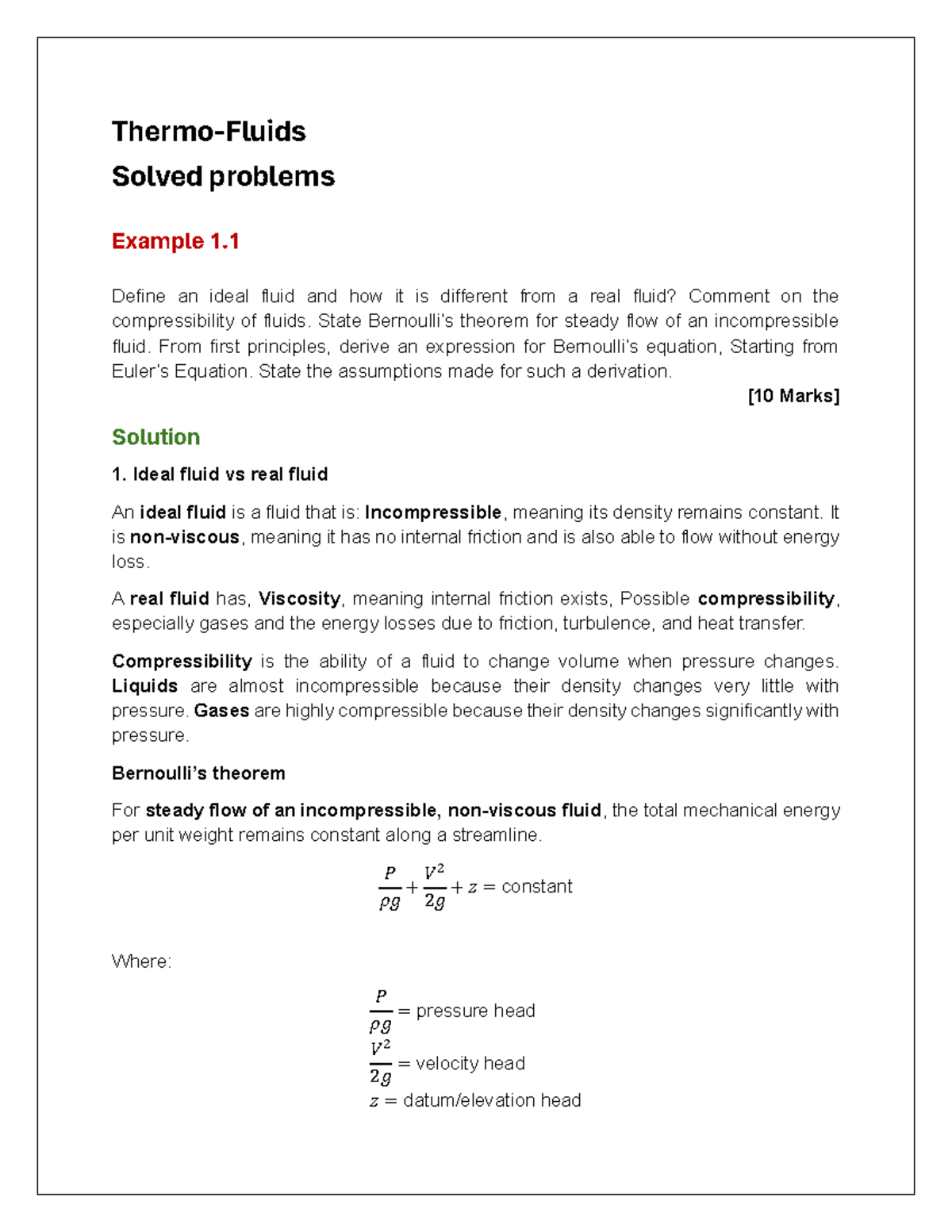 Thermo-Fluids Exam 1.1: Ideal vs Real Fluids & Compressibility - Studocu