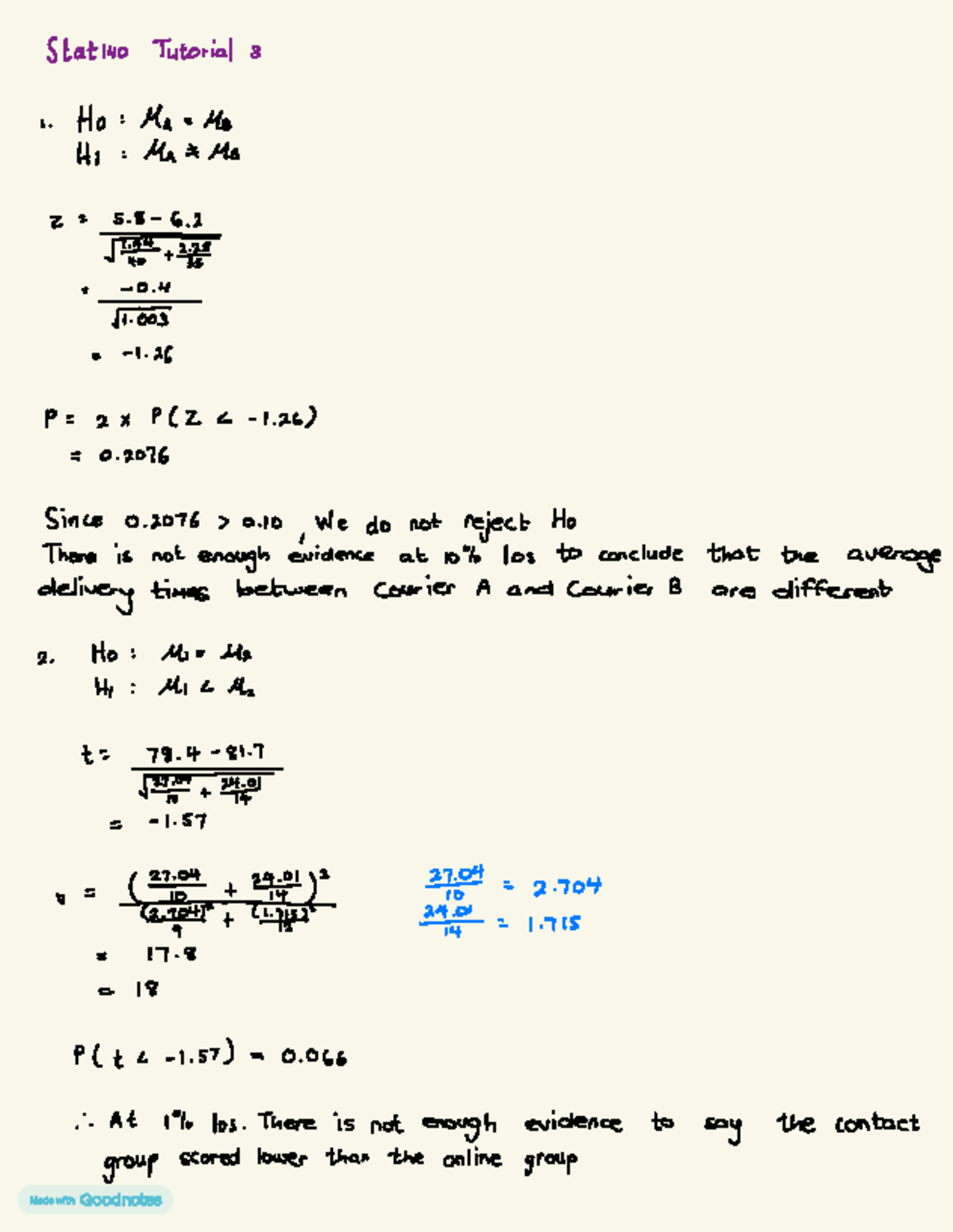 Stat140 Tutorial 3: Analyzing Student Performance Evidence - Studocu
