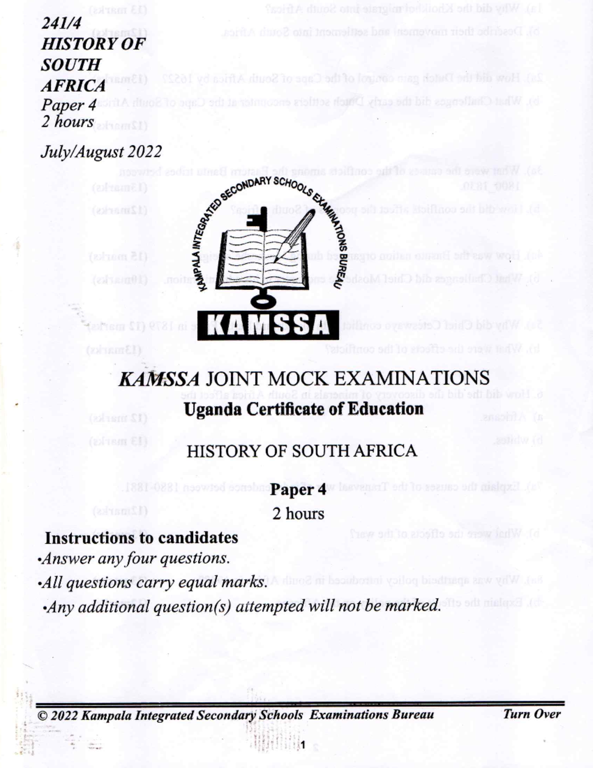HISTORY OF SOUTH AFRICA Paper 4 - 2022 Mock Exam (extramS1) - Studocu