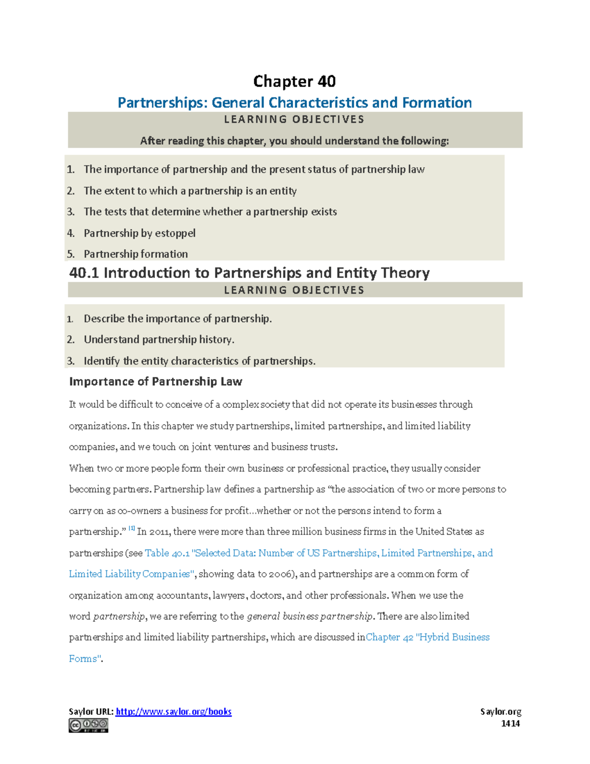 Chapter 40: Partnerships - Key Characteristics & Formation Notes - Studocu