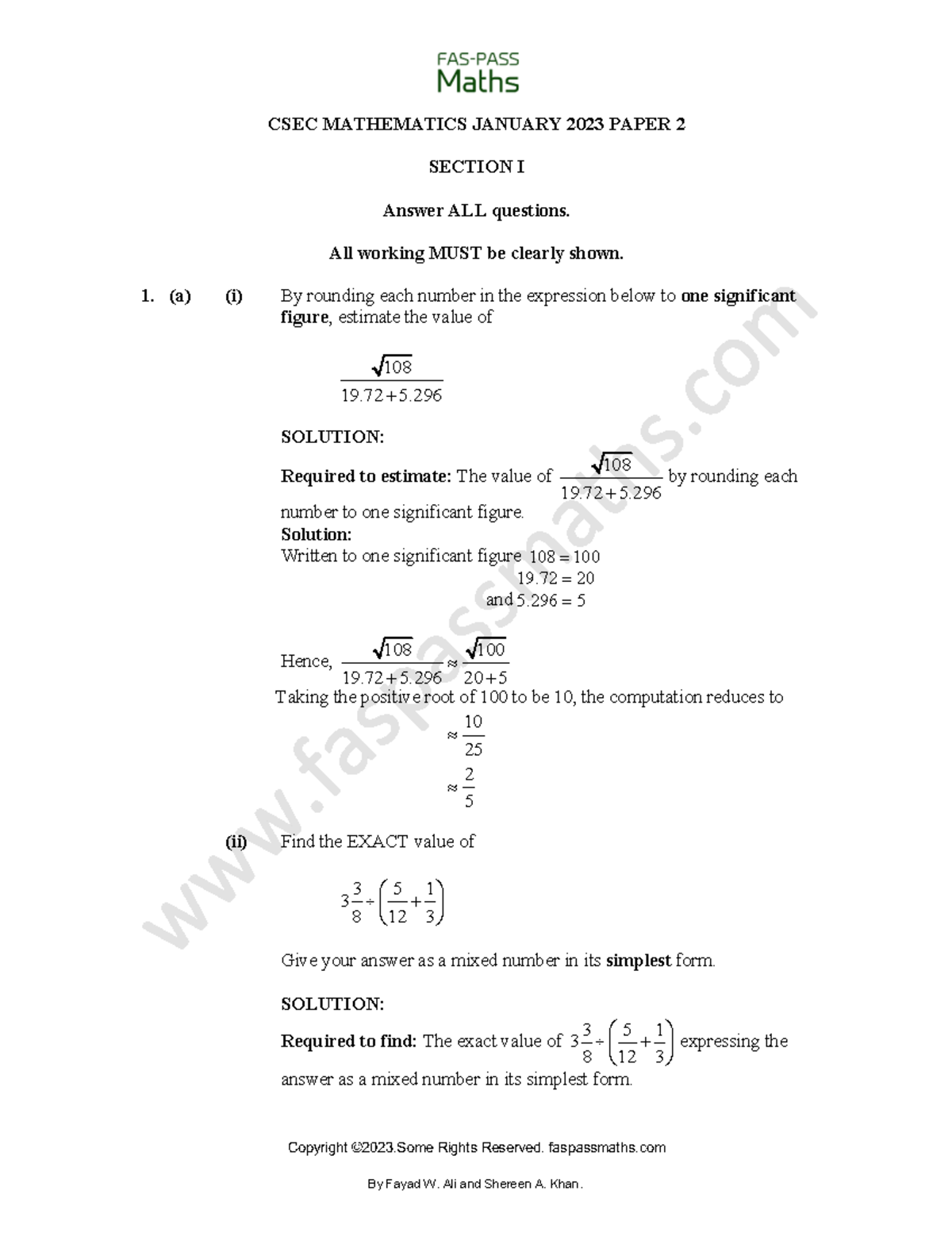 CSEC Math 2023 January Paper 2 Solutions and Explanations - Studocu
