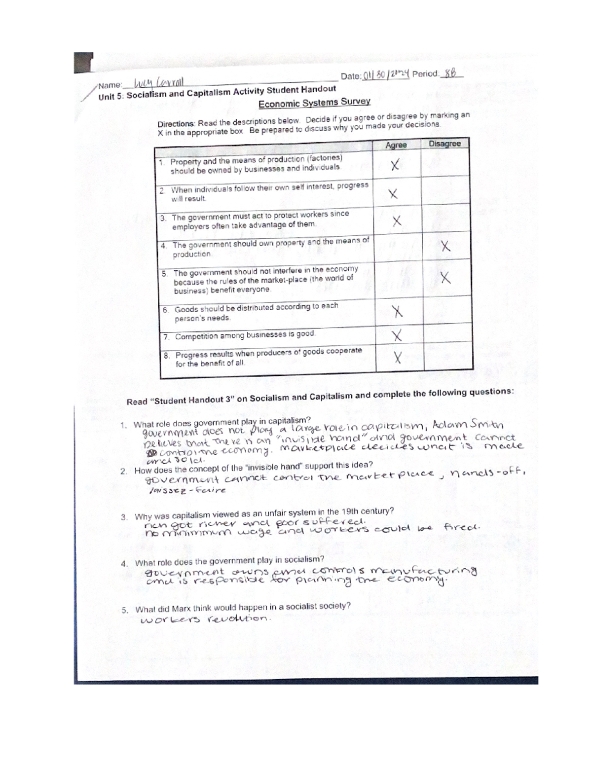 Unit 5: Socialism vs. Capitalism - Student Handout Activity - Studocu