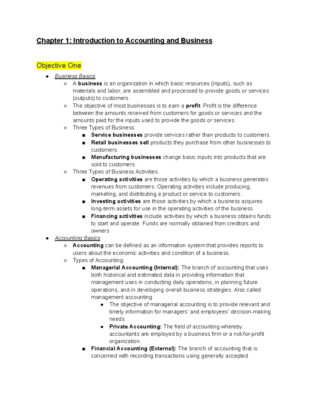 ACC101: Chapter 1 - Introduction to Accounting Basics and Financial ...