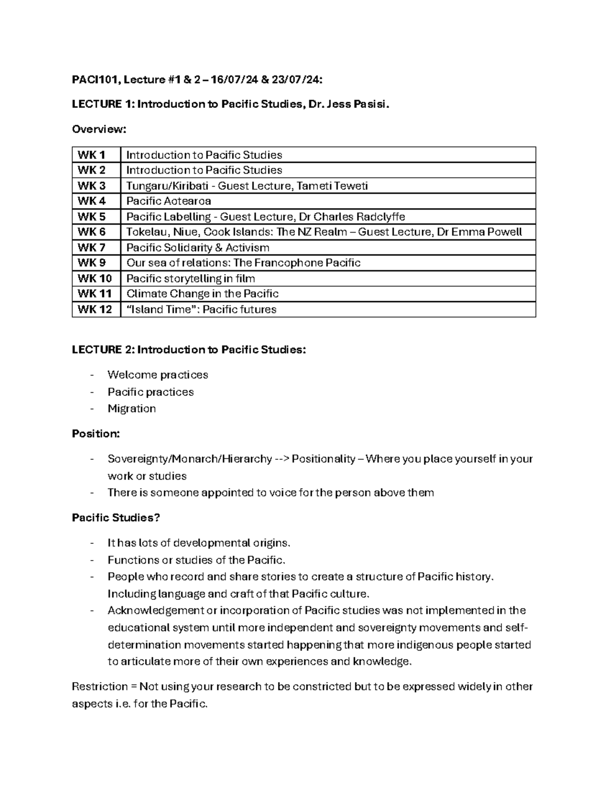 PACI101 Lecture 1 & 2 Summary: Intro to Pacific Studies Concepts - Studocu
