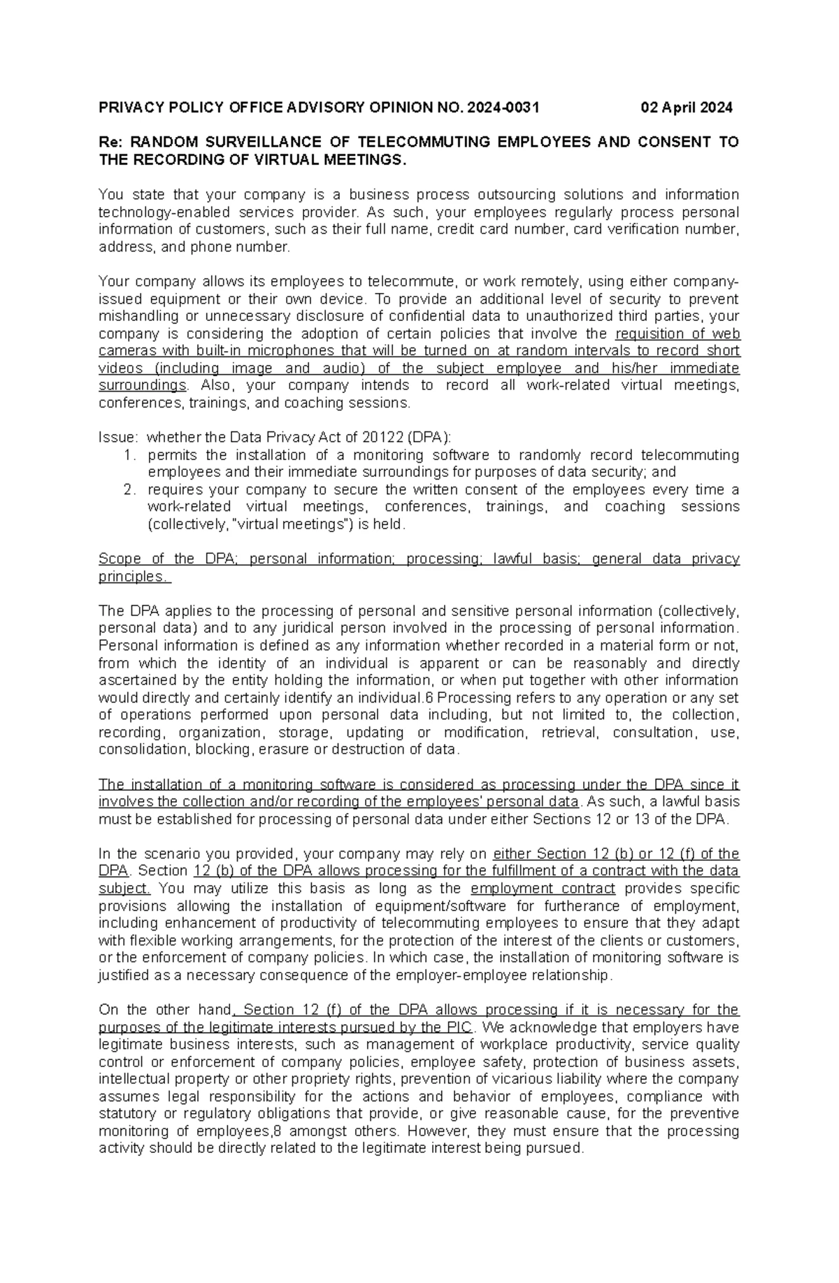 Advisory Opinion on Disclosure of Incident Reports - Privacy Policy ...